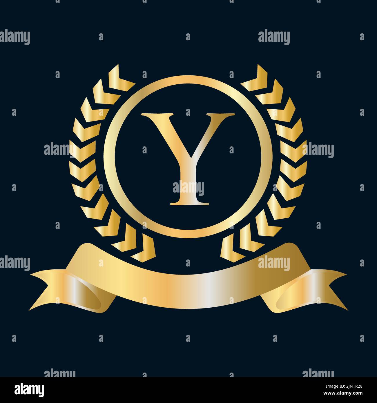 Seal, Gold Laurel Wreath and Ribbon on Letter Y Concept. Luxury Gold ...