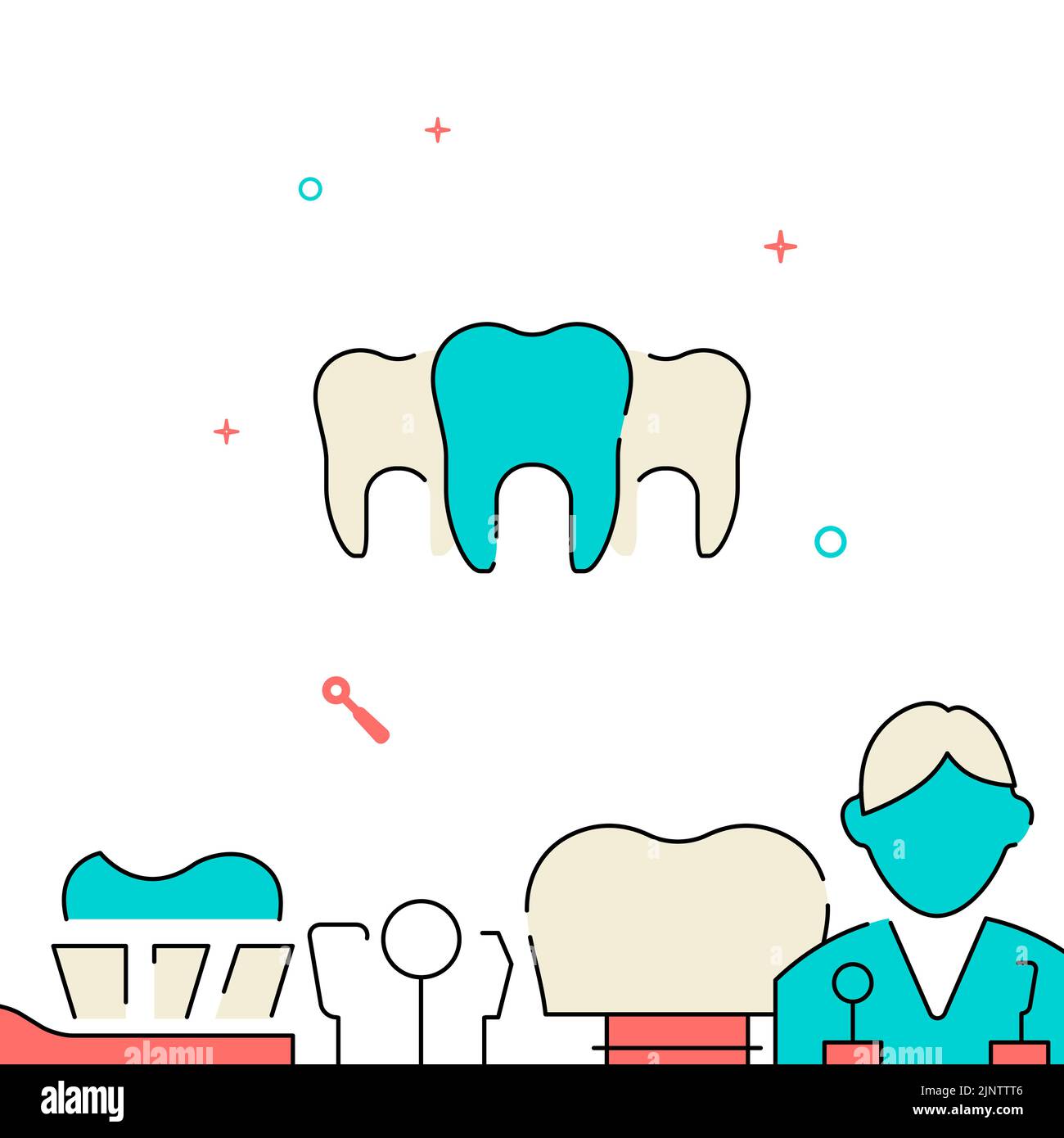 Row of teeth filled line vector icon, simple illustration, related ...