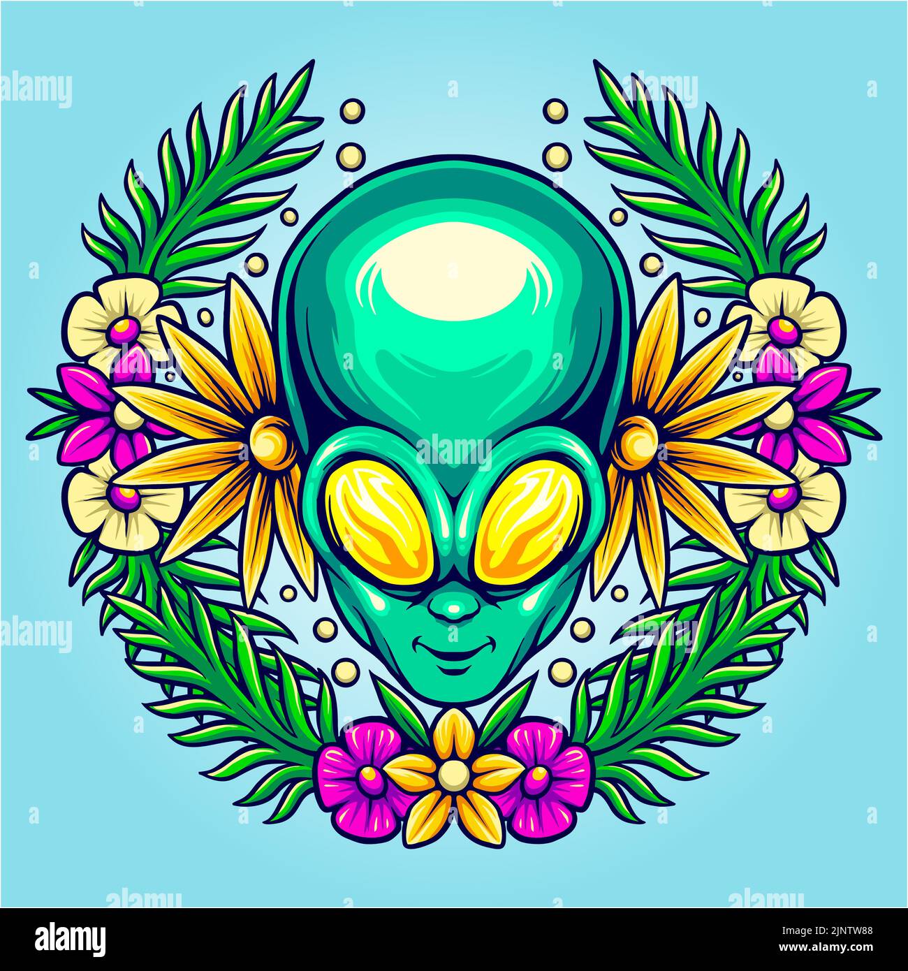 Botanical summer floral alien head vector illustrations for your work ...