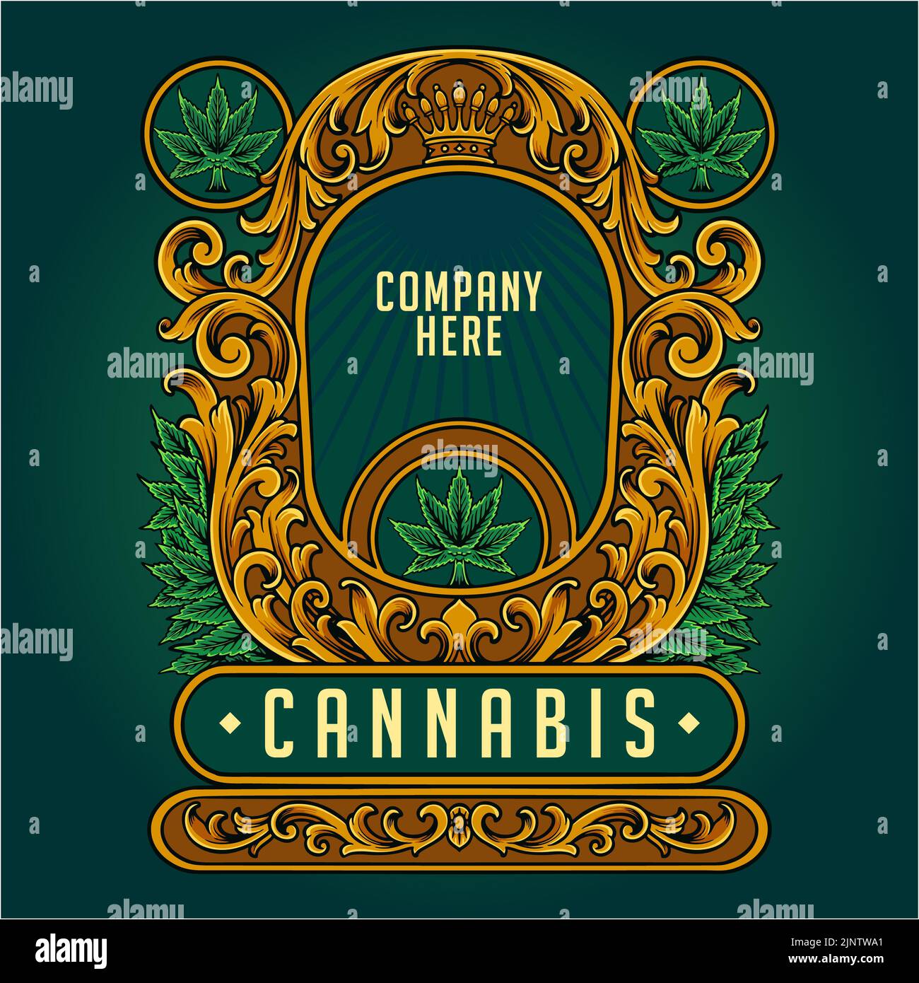 Elegant vintage cannabis crown badge with flourish ornate vector ...