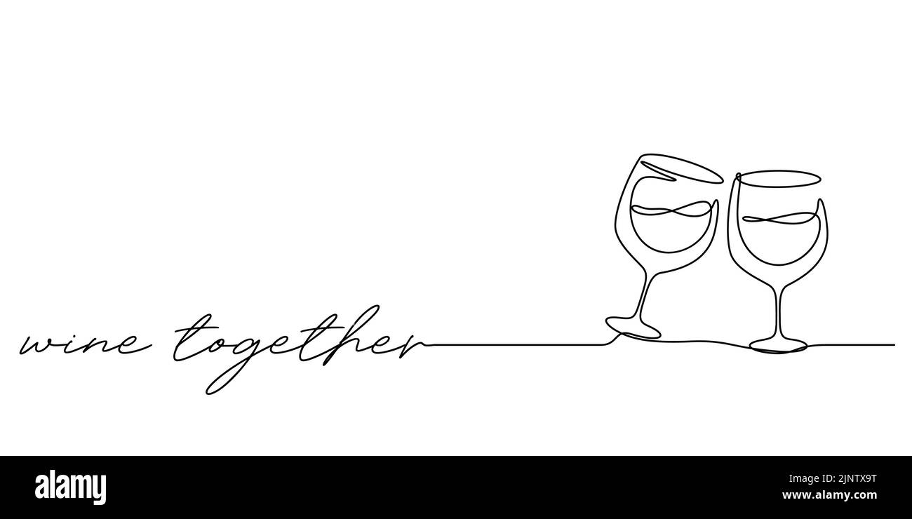 continuous line drawing of wine glasses cheers vector illustration ...