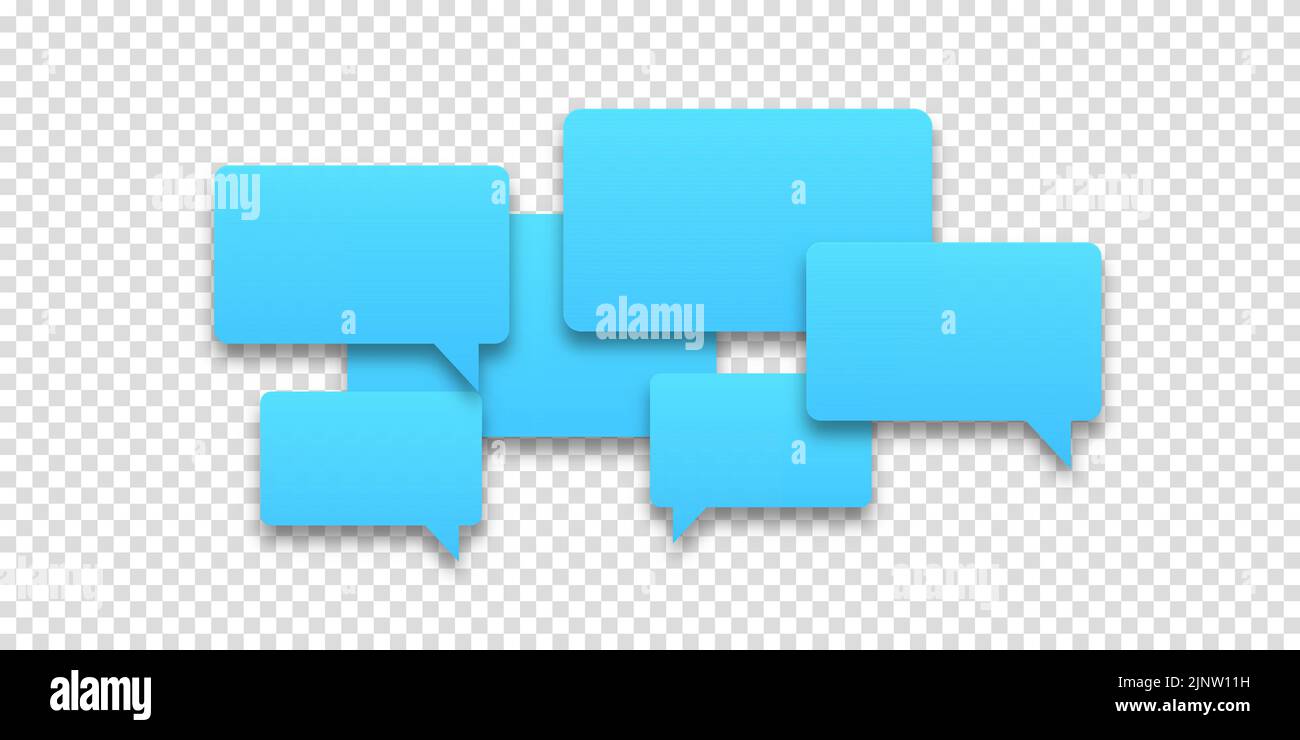 Communication concept. Empty blue blank speech bubbles on transparent ...