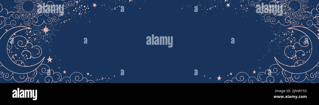 Blue sky tarot banner with crescent moon and stars. Magic background ...