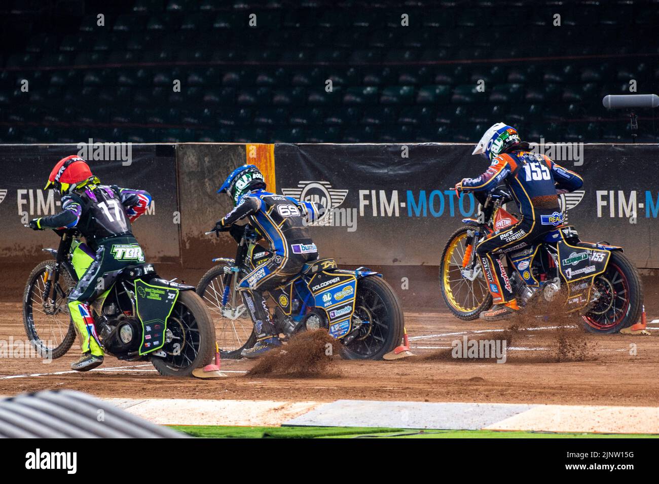 Tom Brennan (red), Jason Doyle of Australia (blue) and Mikkel Michelsen ...
