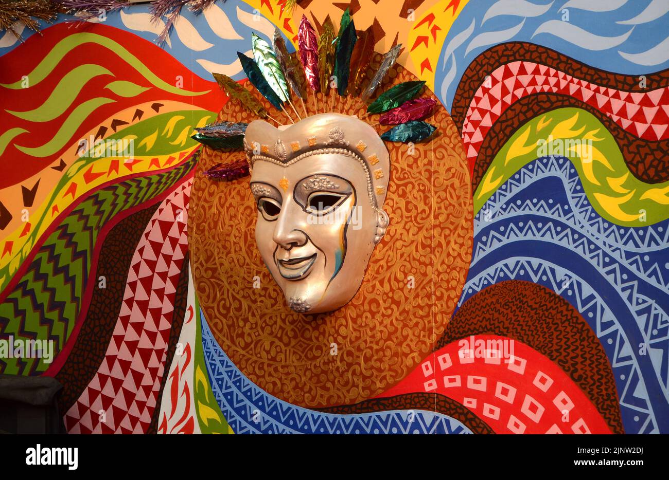 The colourful decorative mask in the famous Bengali festival of Durga ...