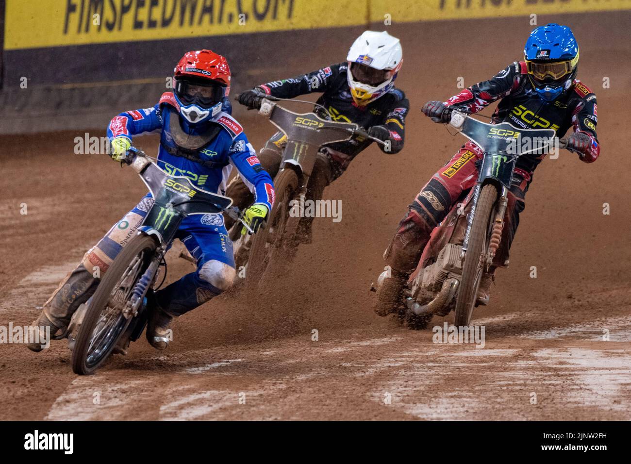 Leon Madsen of Denmark (red), Max Fricke of Australia (blue) and Maciej ...