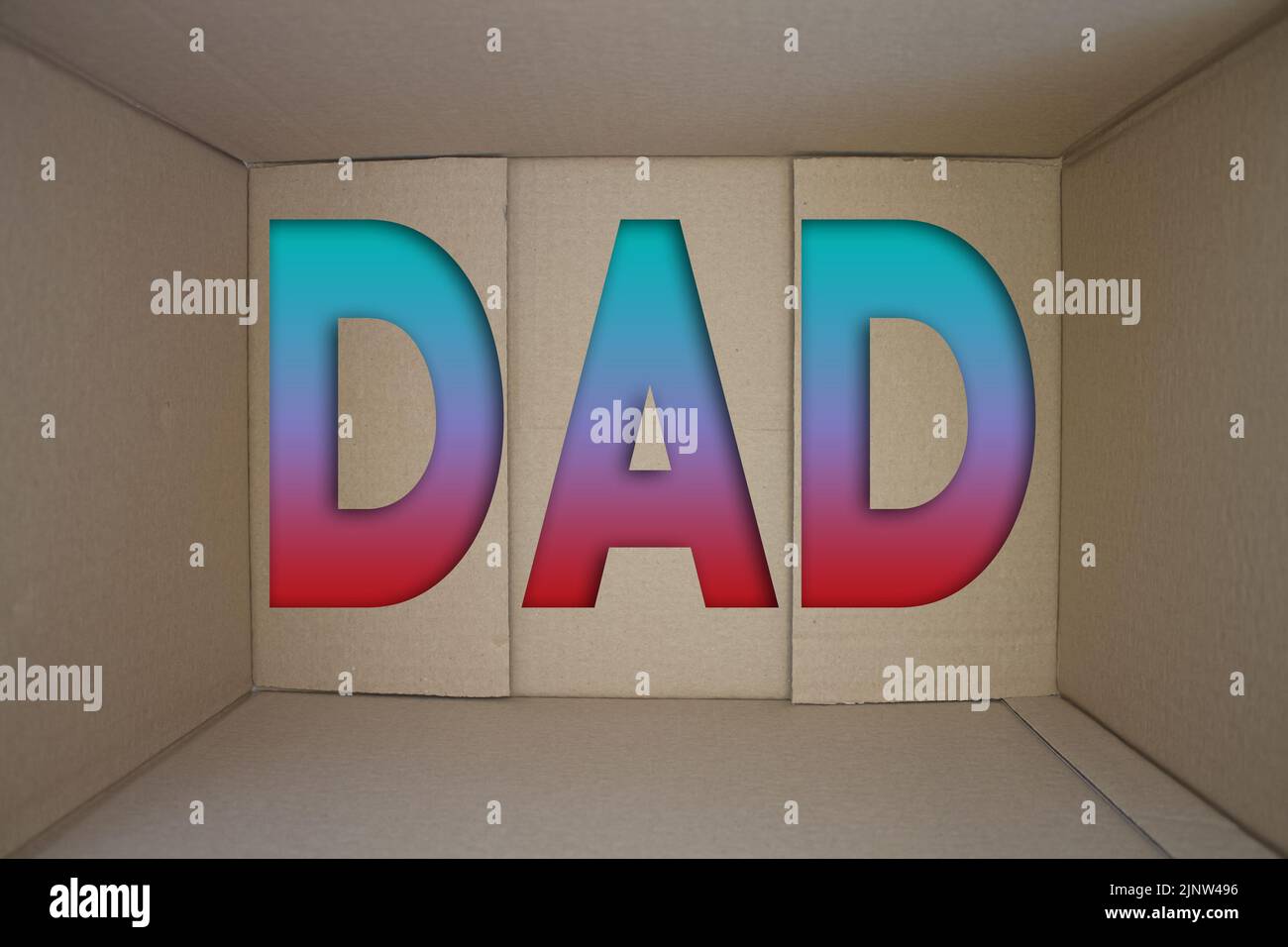 Dad word with cardboard box. Brown folded cardbox Stock Photo - Alamy