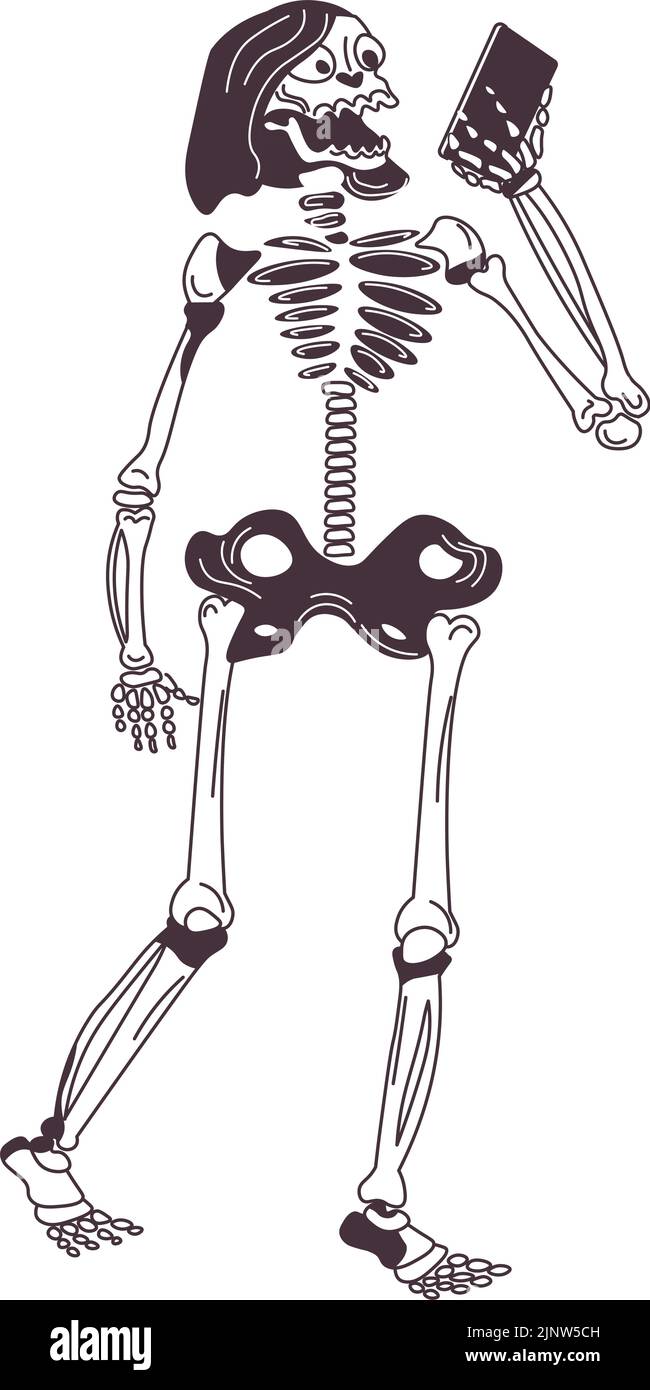 Skeleton character with smartphone, tattoo sketch Stock Vector Image ...