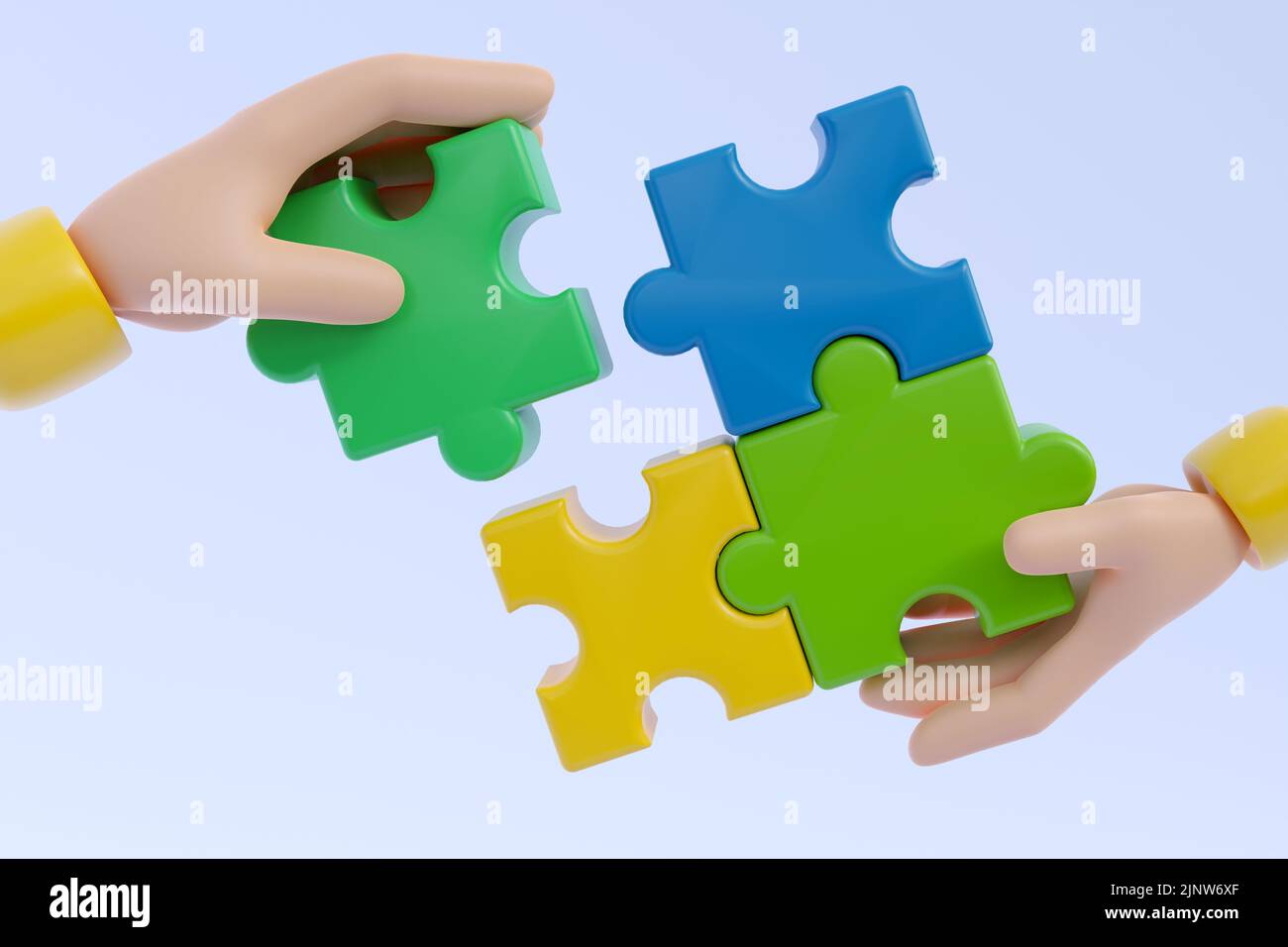 3d human hands with jigsaw puzzle pieces. Concept of business problems ...