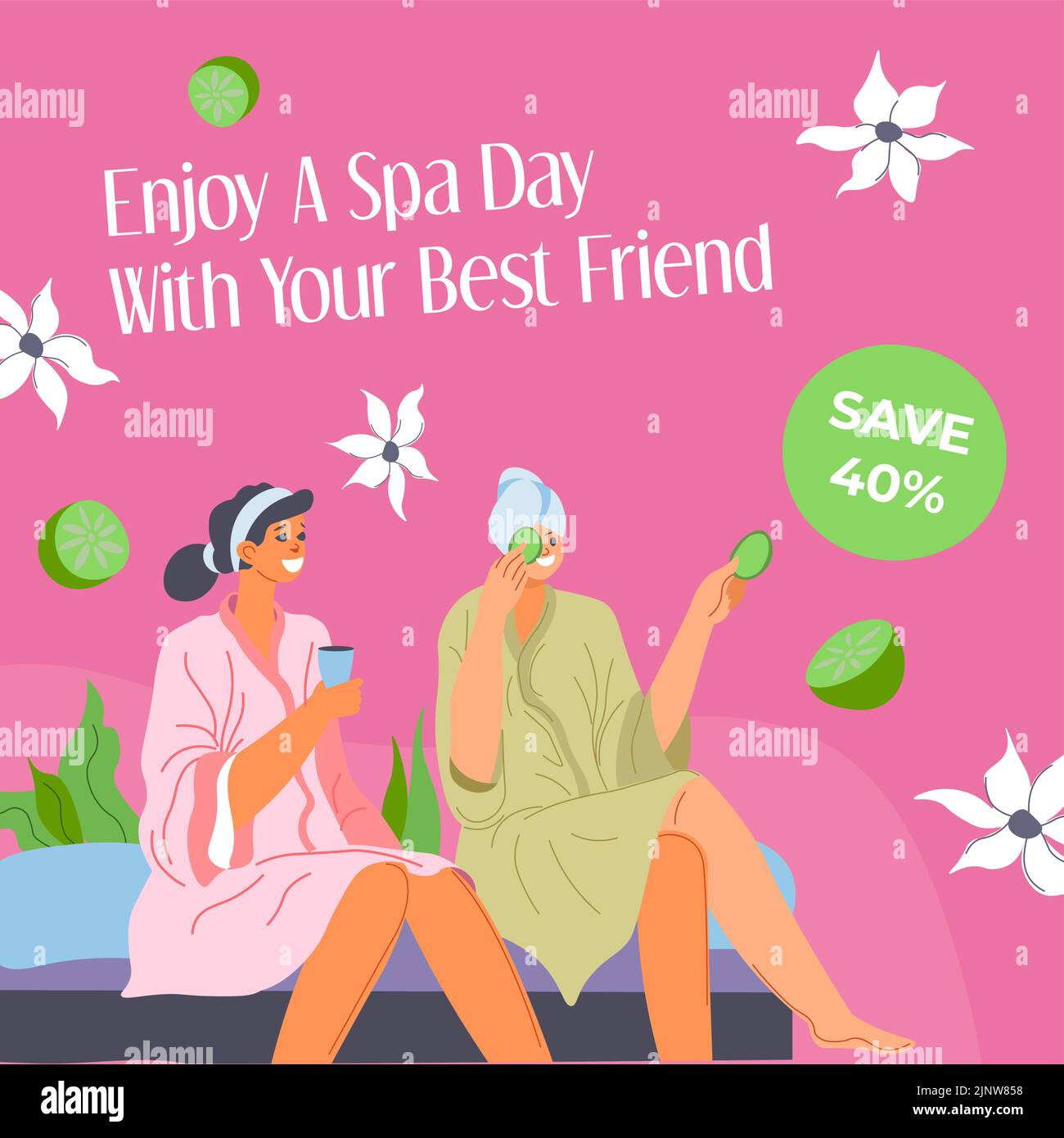 Enjoy spa day with your best friend, promo banner Stock Vector Image ...