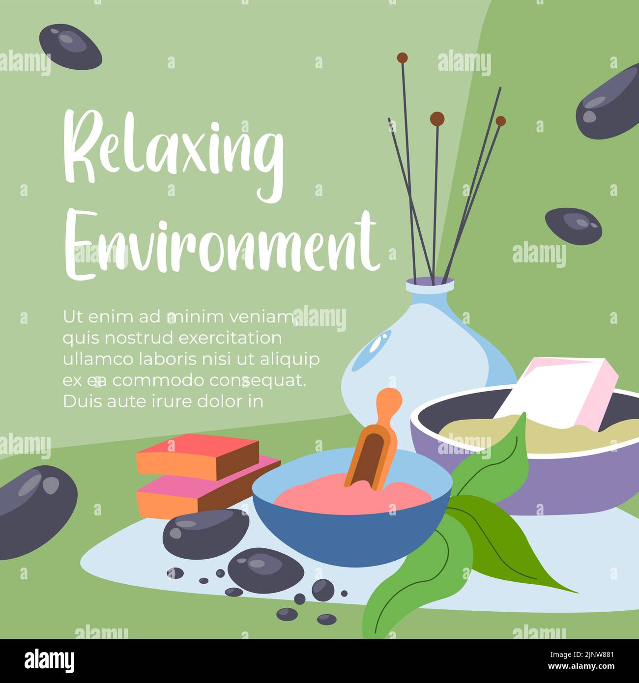 Relaxing environment in spa salon, book procedure Stock Vector Image ...