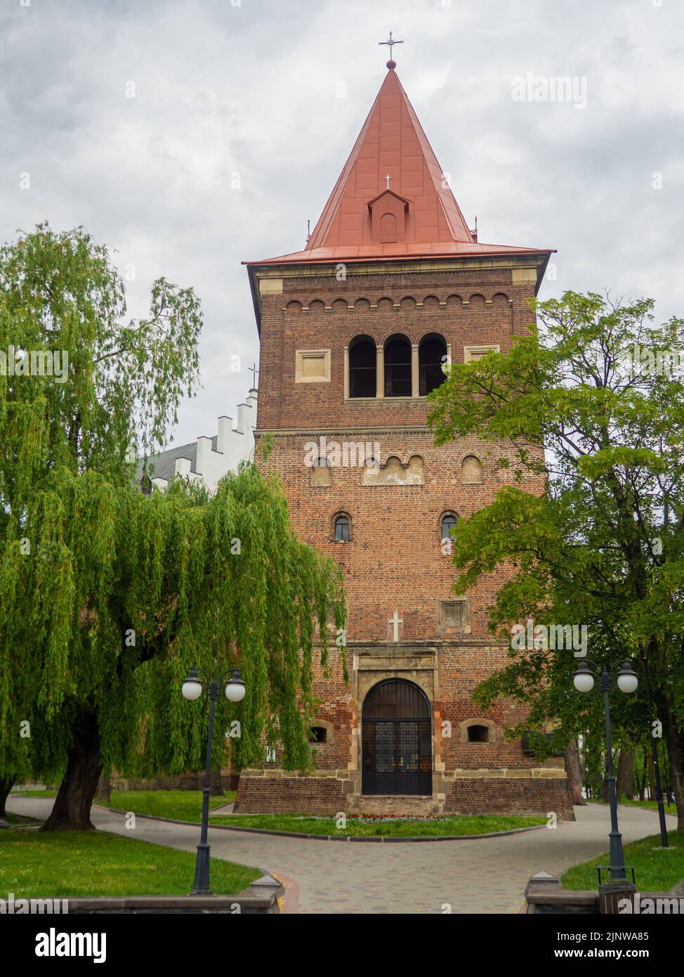 Defense tower of the Roman-Catholic Church of St. Bartholomew Stock ...