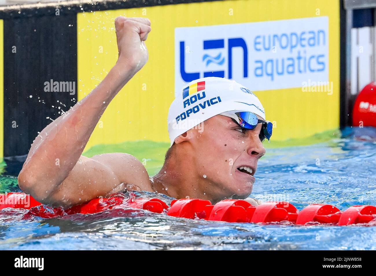 David Popovici of Romania reacts after compete in the 100m freestyle ...
