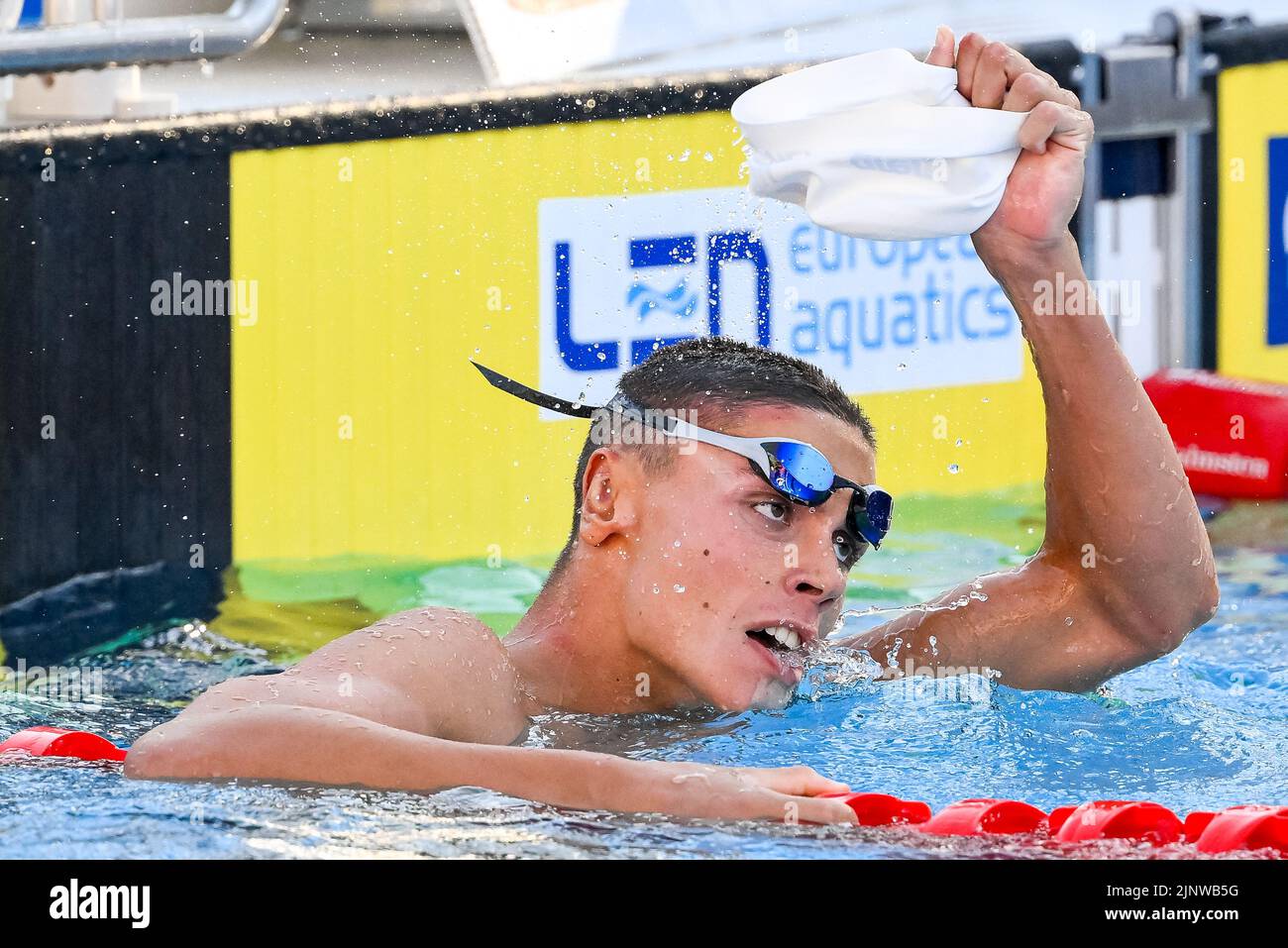 David Popovici of Romania reacts after compete in the 100m freestyle ...