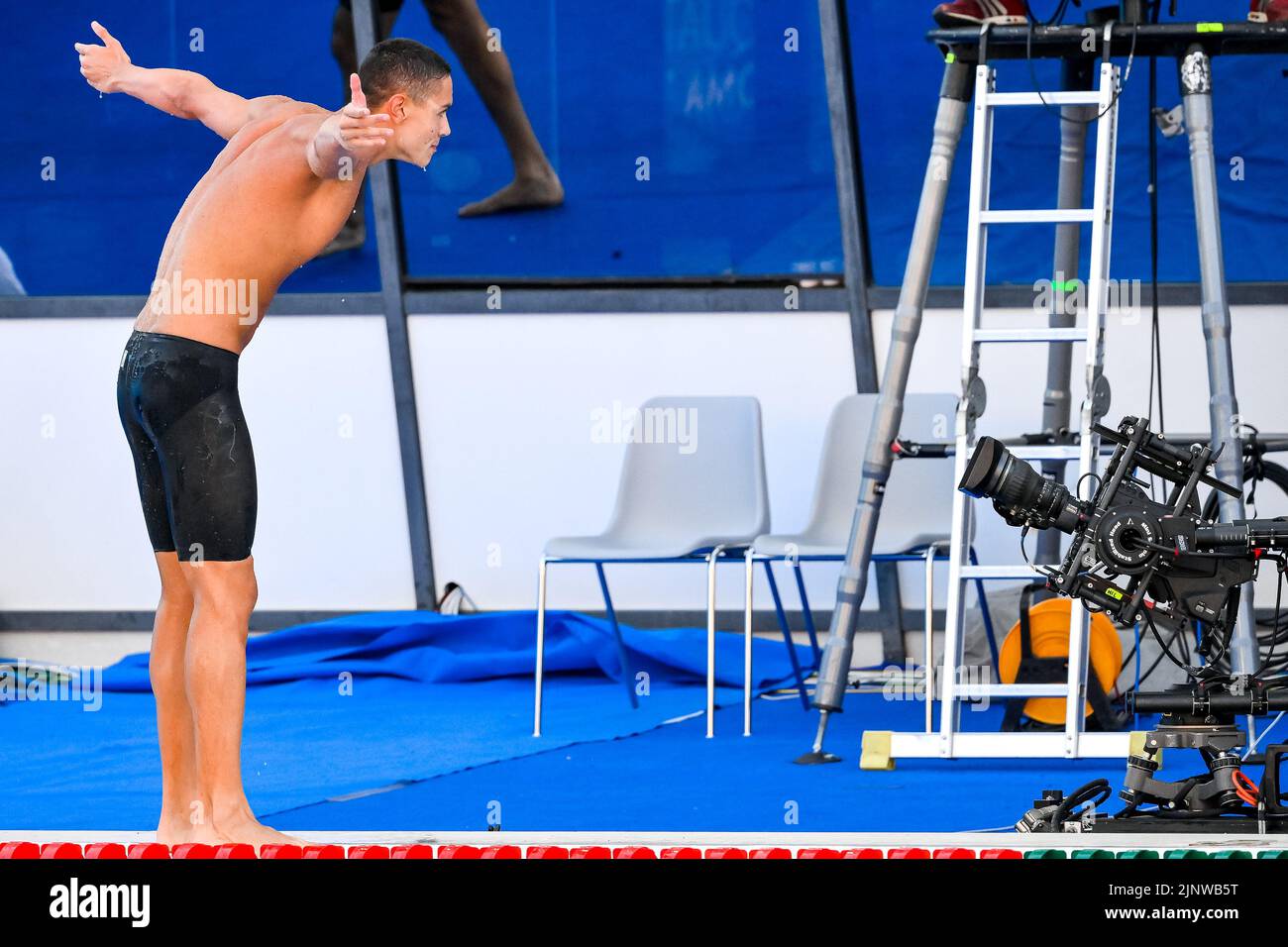 David Popovici of Romania reacts after compete in the 100m freestyle ...