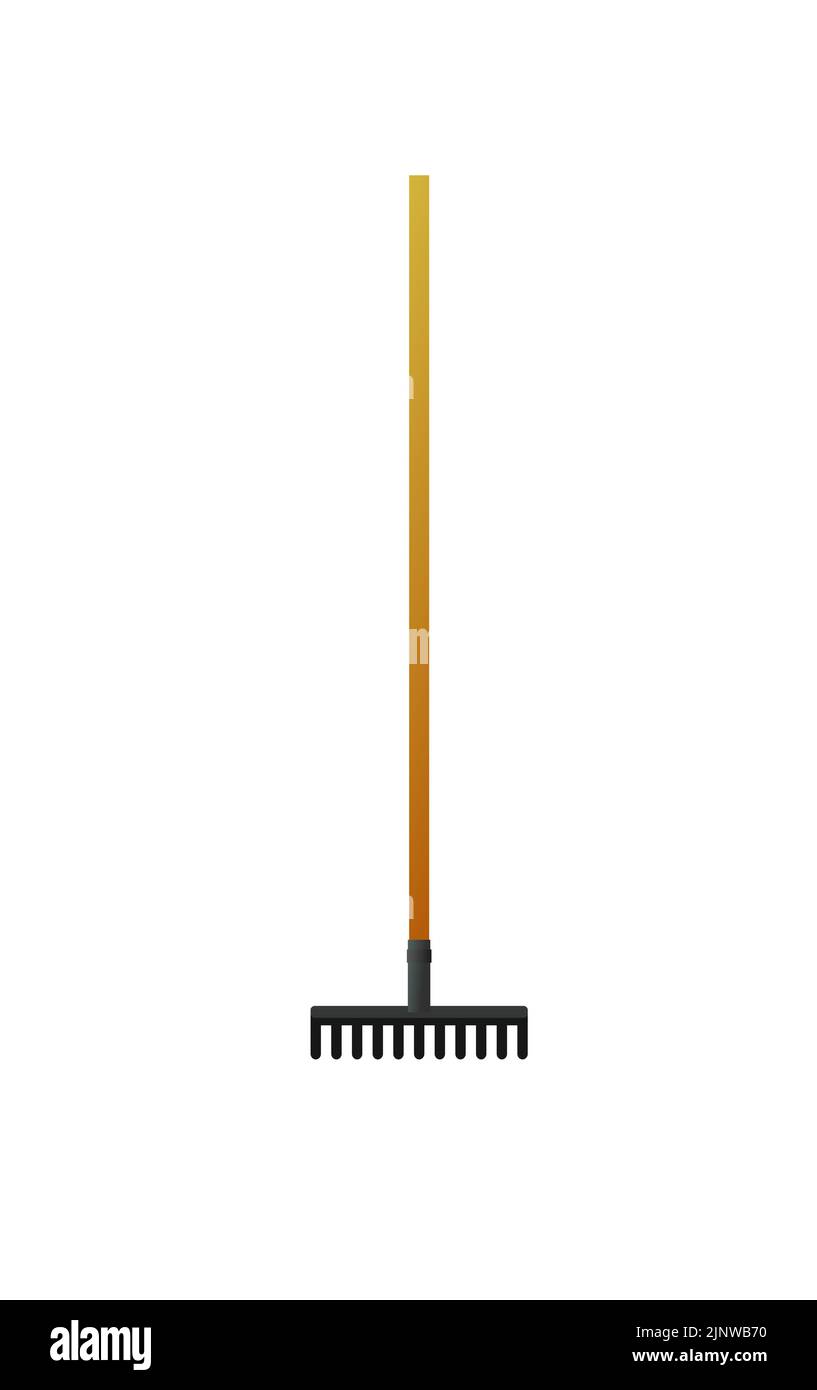 Rake with wooden handle. Agricultural rural garden tool. Isolated on ...