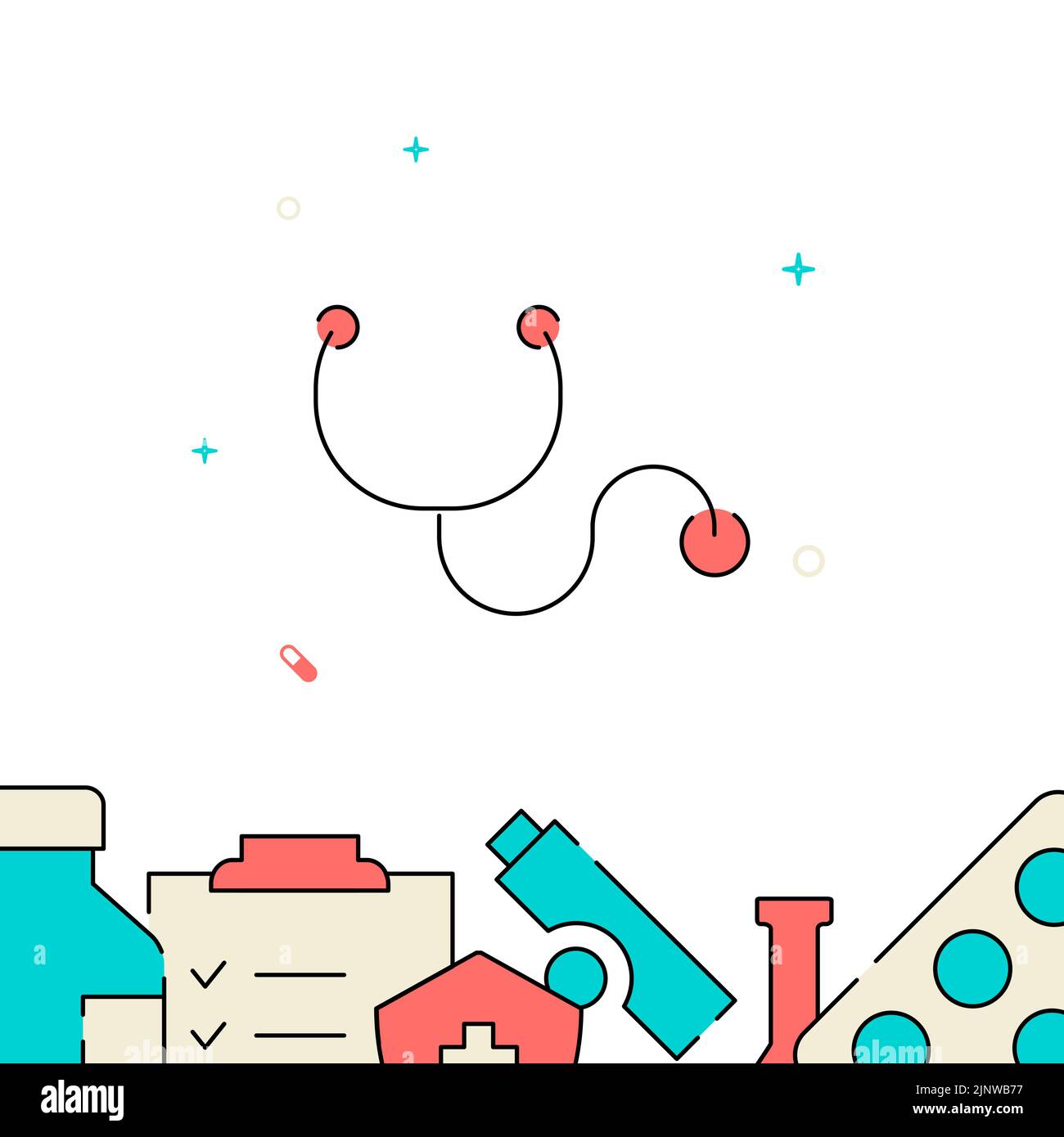 Stethoscope, examination filled line vector icon, simple illustration ...