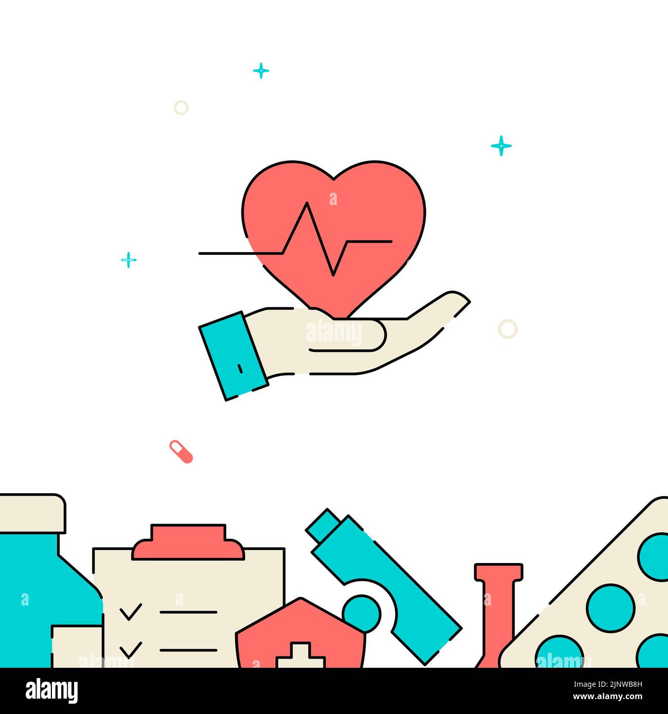 Heart care hand filled line vector icon, simple illustration, related ...