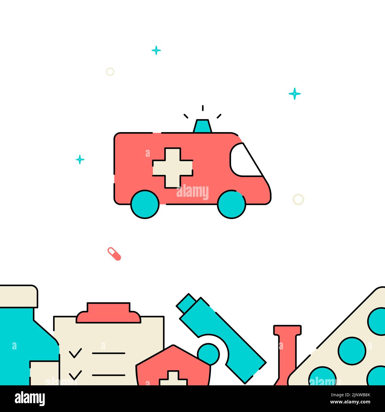 Ambulance car filled line vector icon, simple illustration, related ...