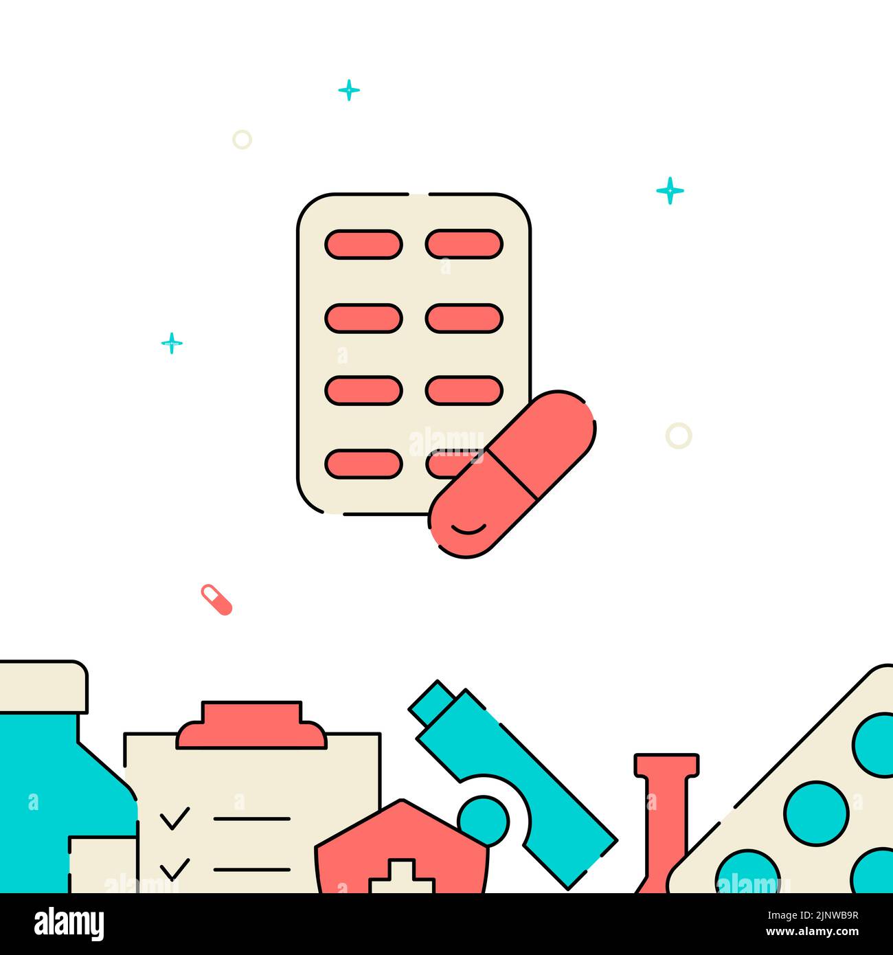 Pill packaging filled line vector icon, simple illustration, related ...