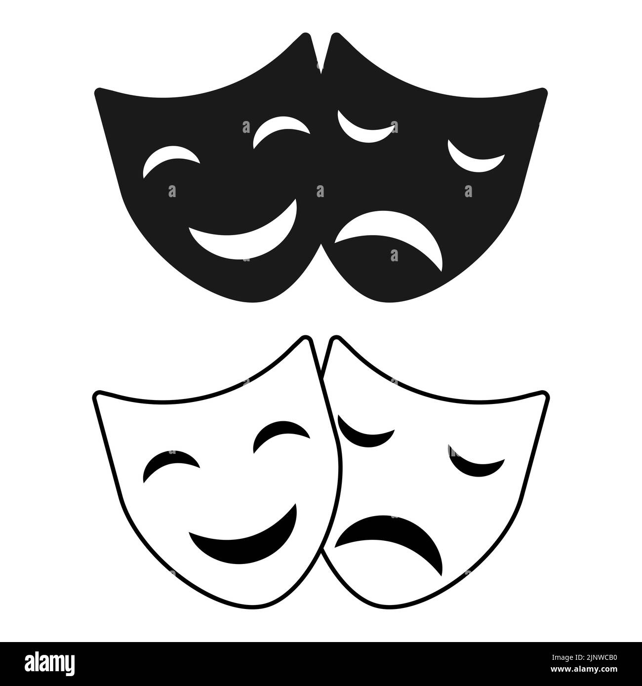 Set of Theater face mask icon, emotion actor comedy and drama symbol ...