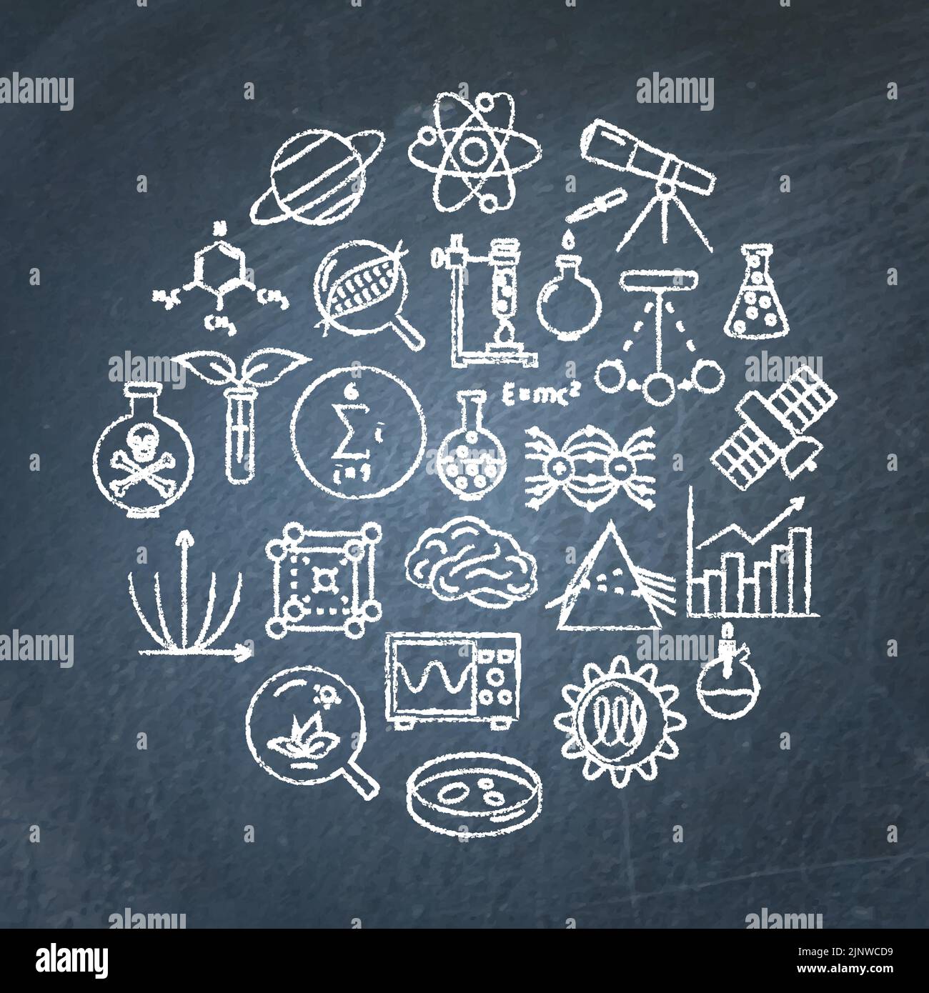Chalkboard round poster with science elements. Vector illustration ...