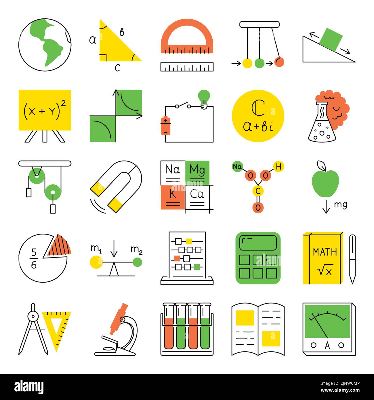 Education icons set in line style. School, science and learning concept ...