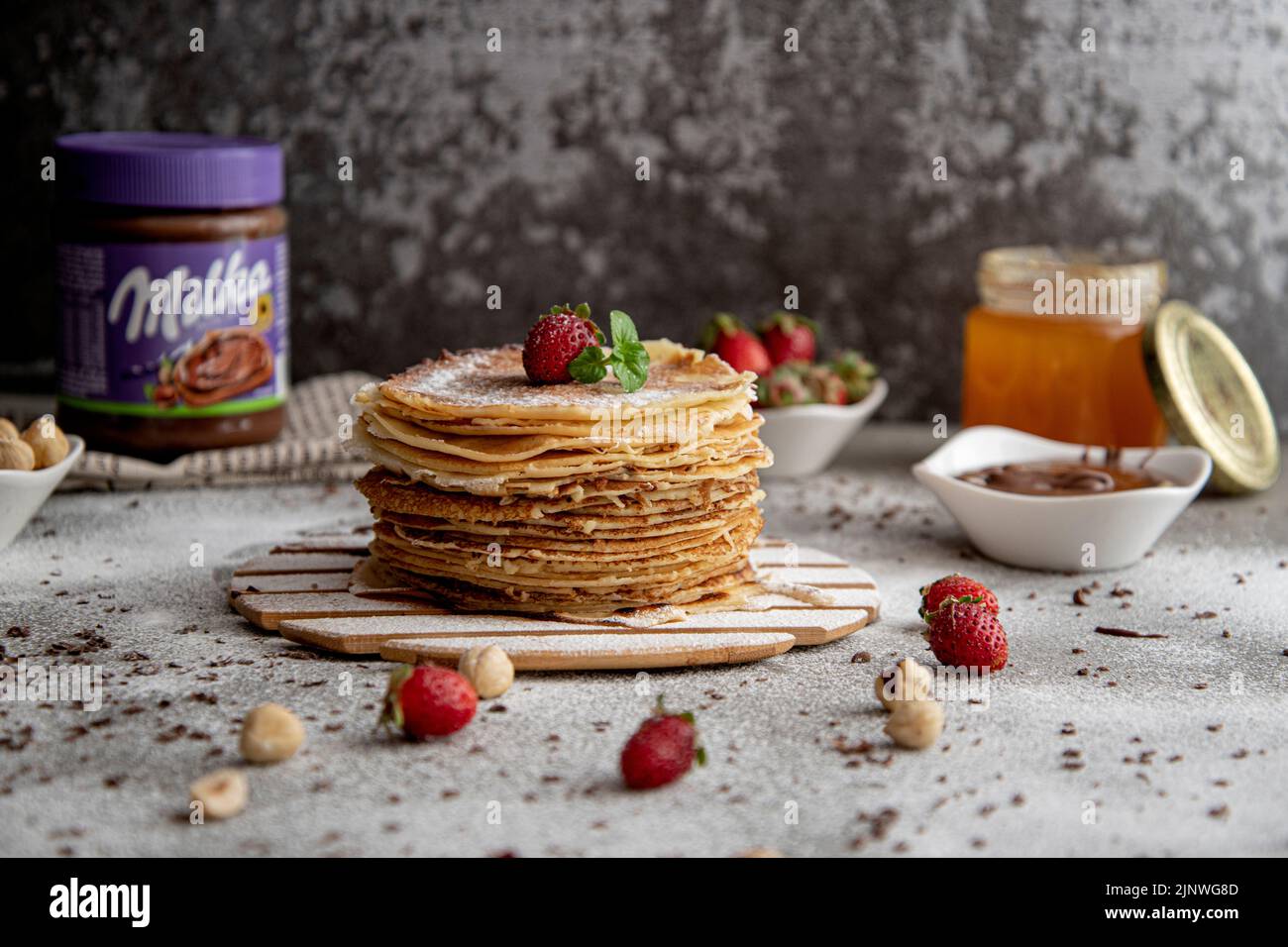 Pancakes Dessert, french pancakes, cocoa, sugar, powdered sugar ...
