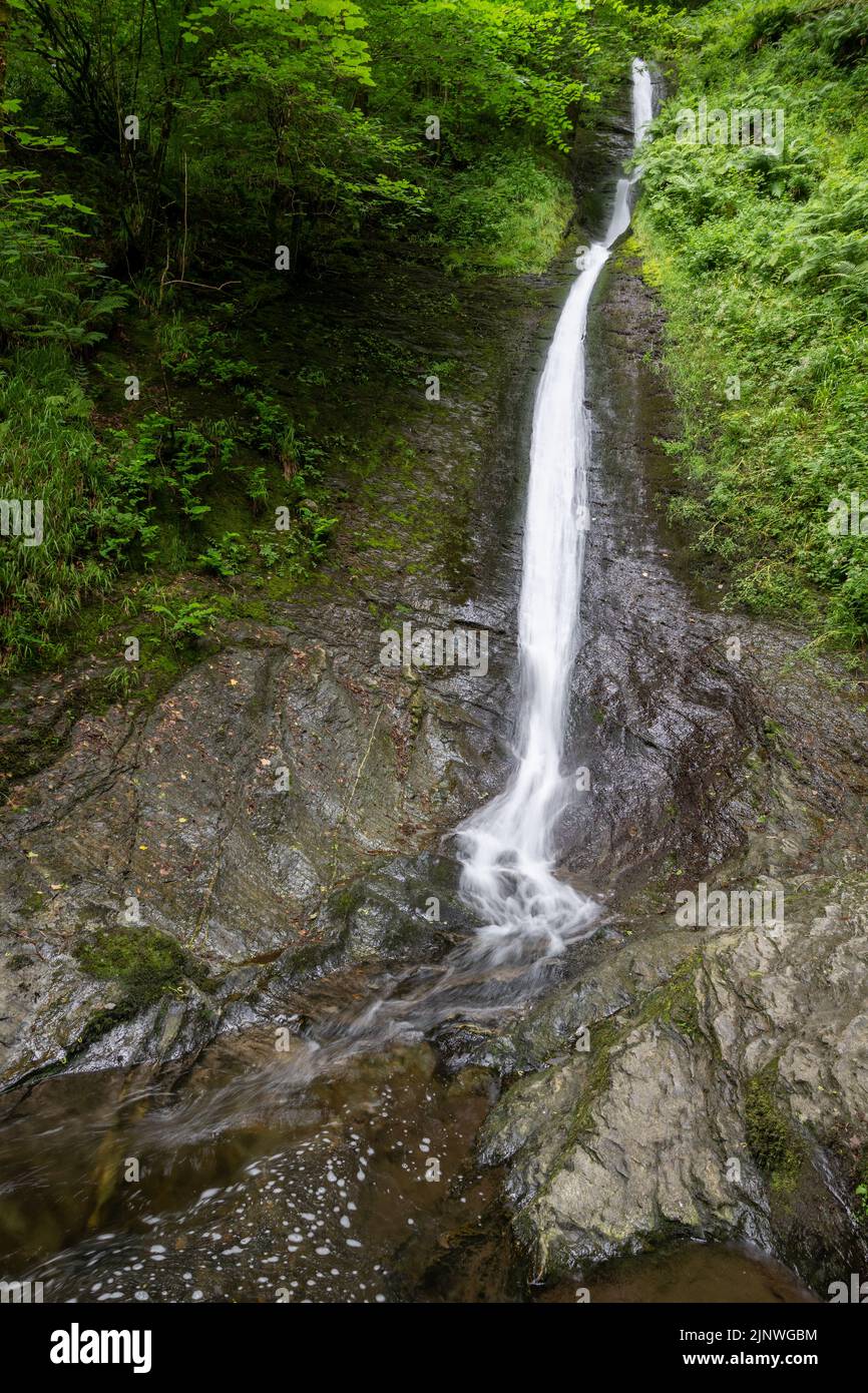 Long exposure of the White Lady waterfall on the river Lyd at Lyford Gorge in Devon Stock Photo ...