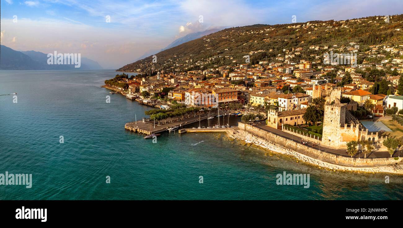 Scenic places of beautiful lake Lago di Garda. aerial view of charming ...