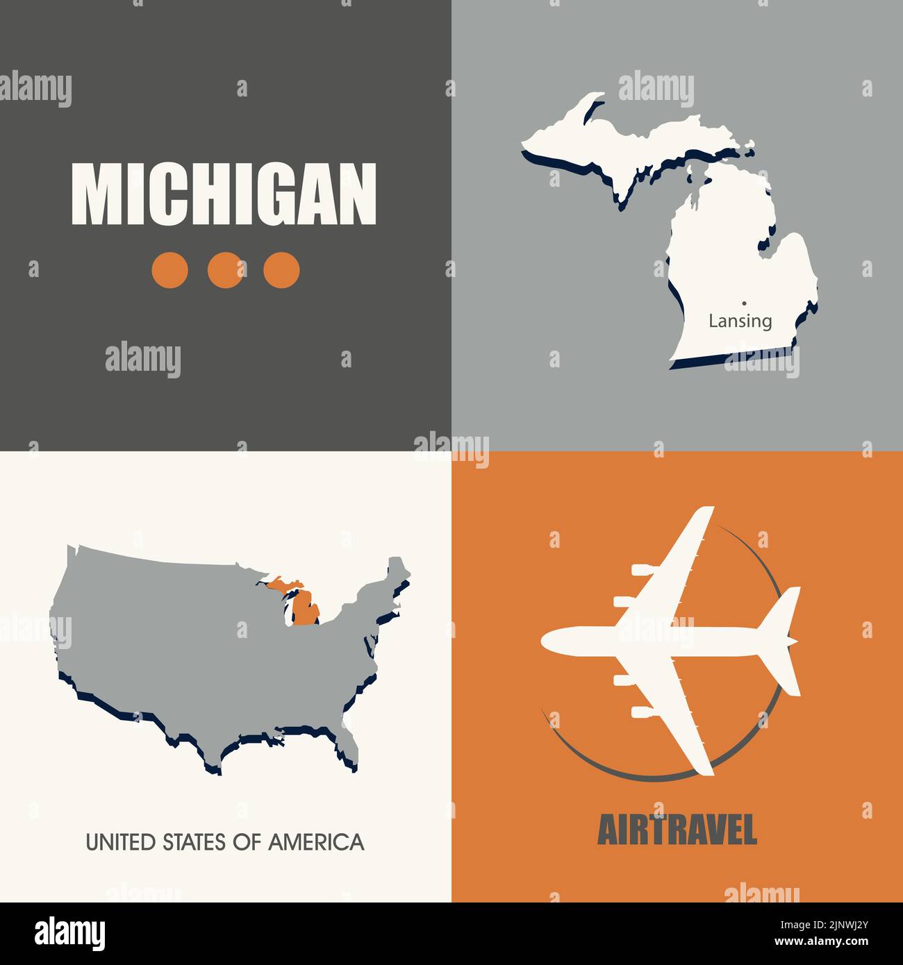Flat design USA map. Tourism symbol. USA states air travel Stock Vector ...