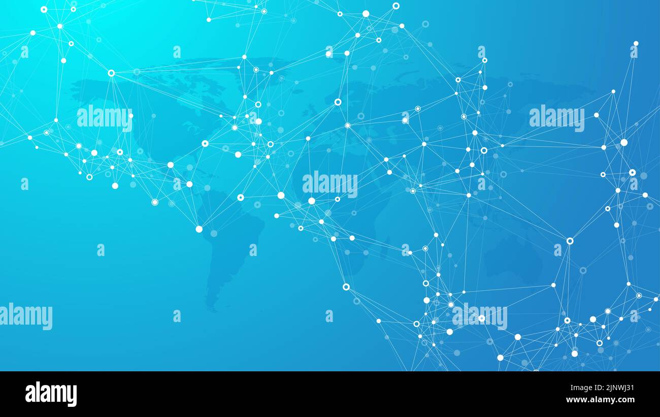 Technology abstract background with connected line and dots. Big data visualization. Artificial ...