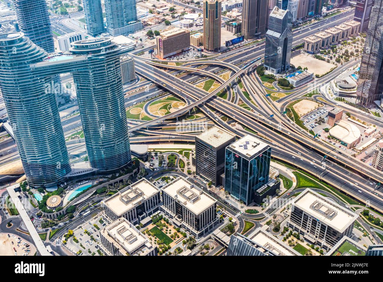 Dubai, UAE - 07.18.2021 - Areal view of main road of UAE, Sheikh Zayed ...