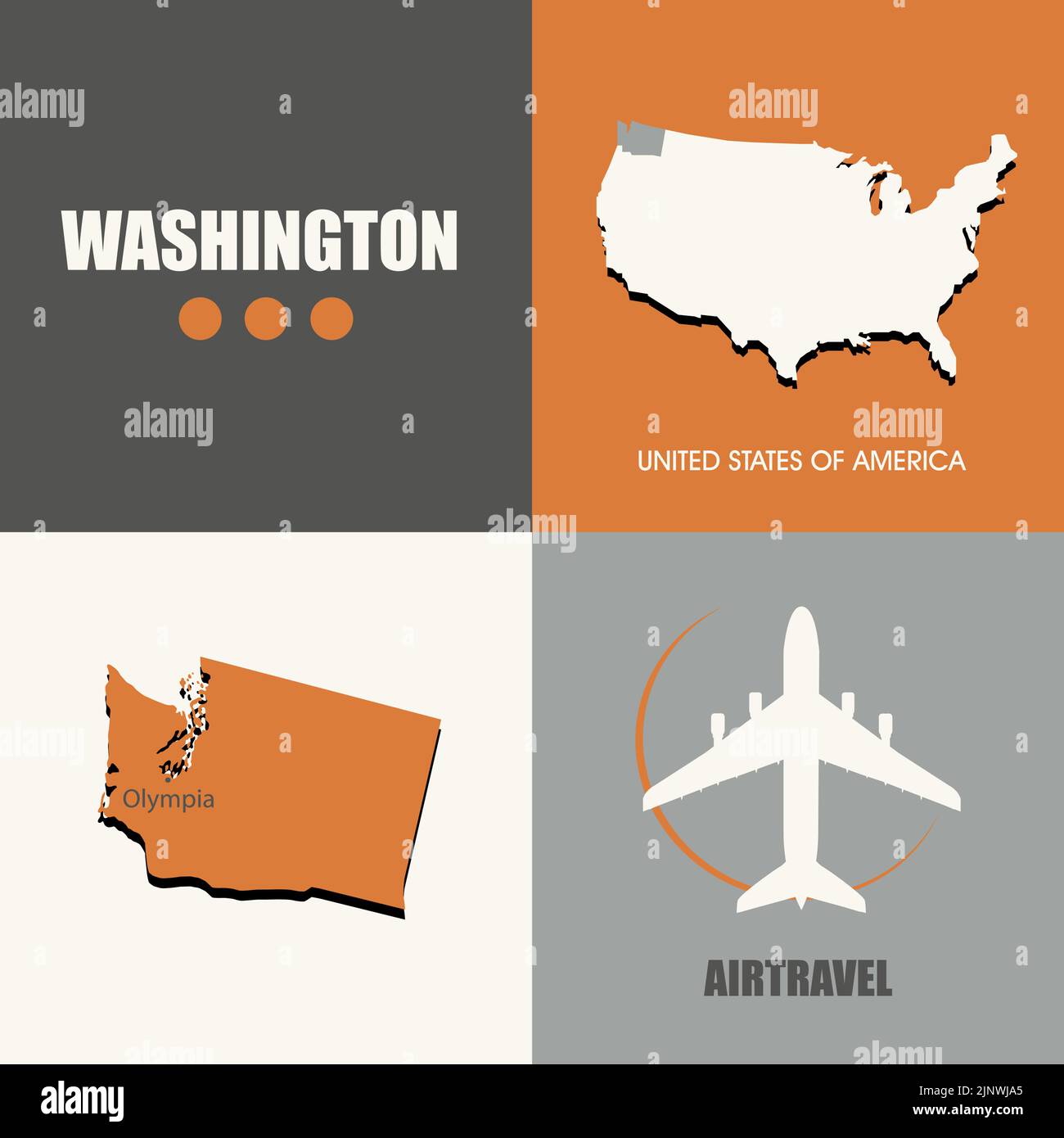 Flat design USA map. Tourism symbol. USA states air travel Stock Vector ...
