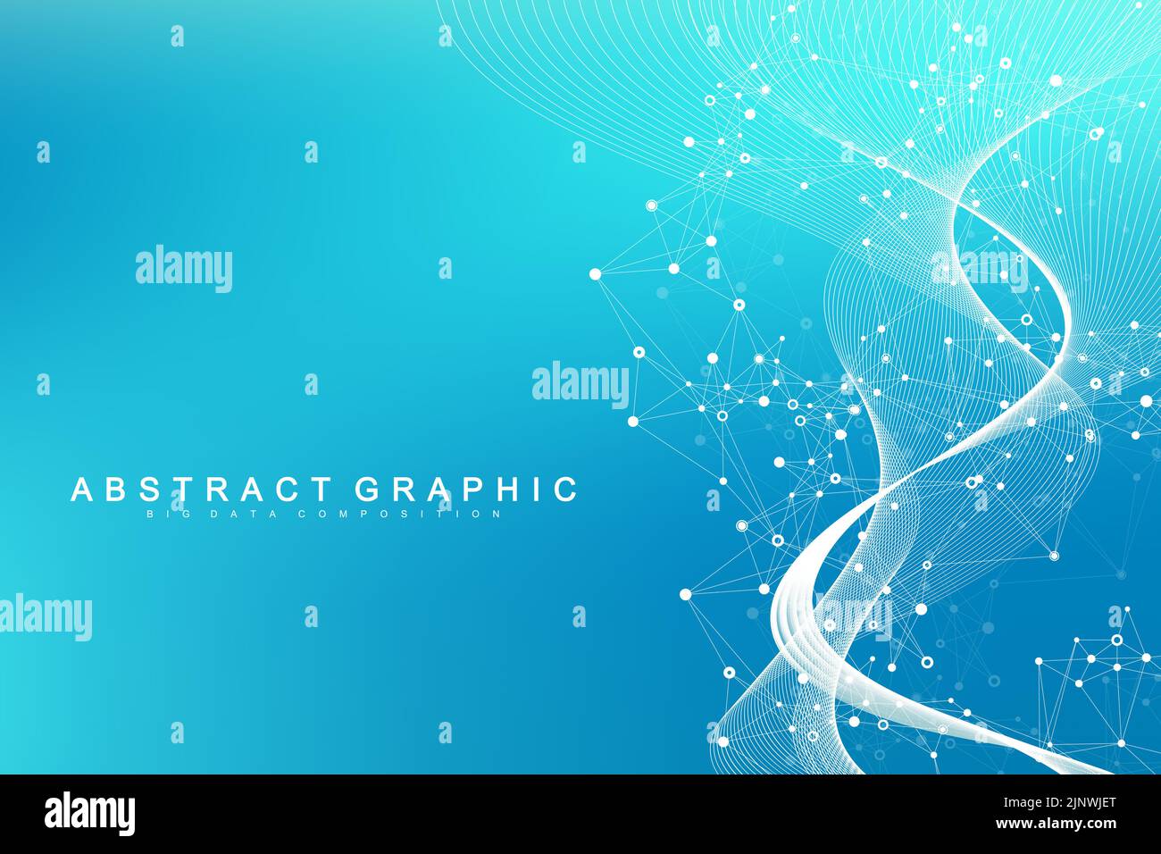 Digits abstract illustration with connected line and dots, wave flow. Digital neural networks ...