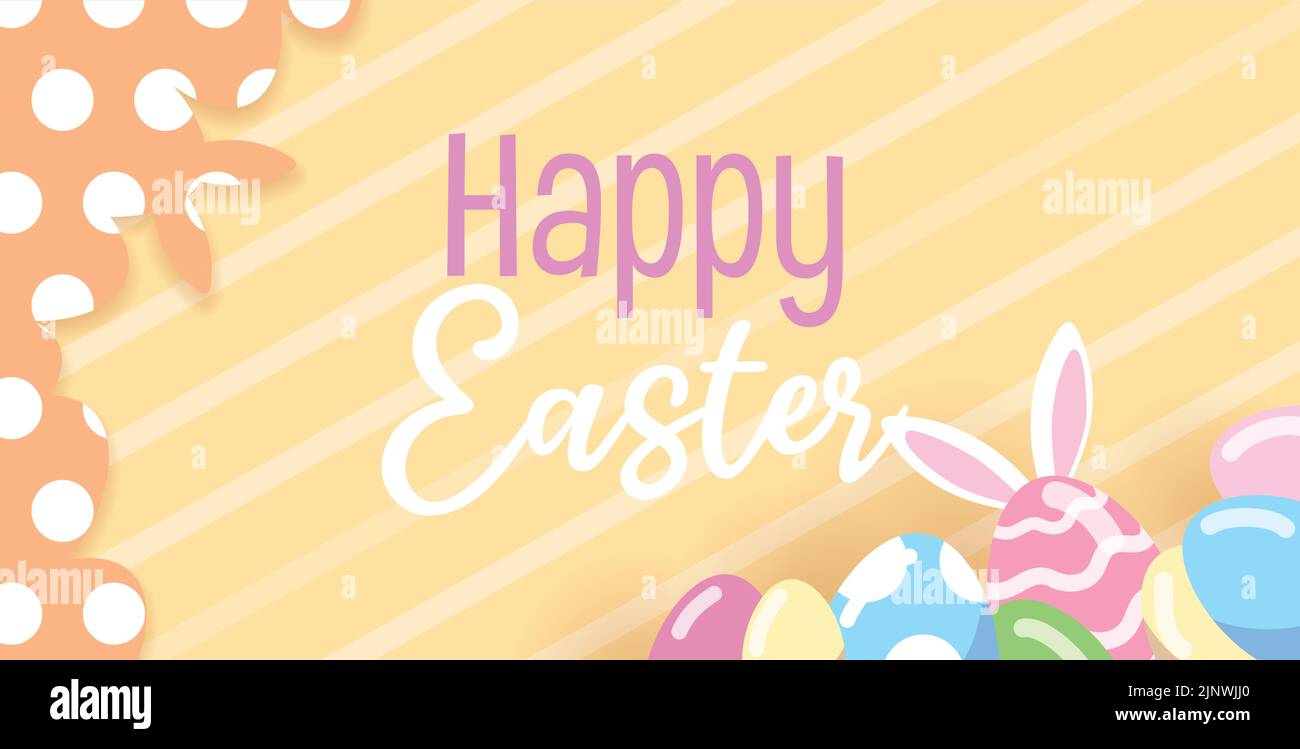 Colorful easter eggs border frame with white bunny ears banner vector ...