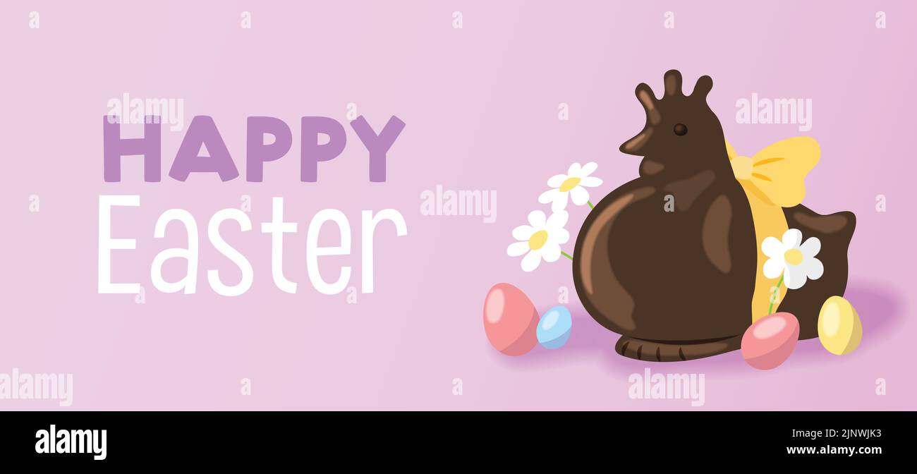 Easter chocolate chicken or hen with easter eggs vector illustration ...