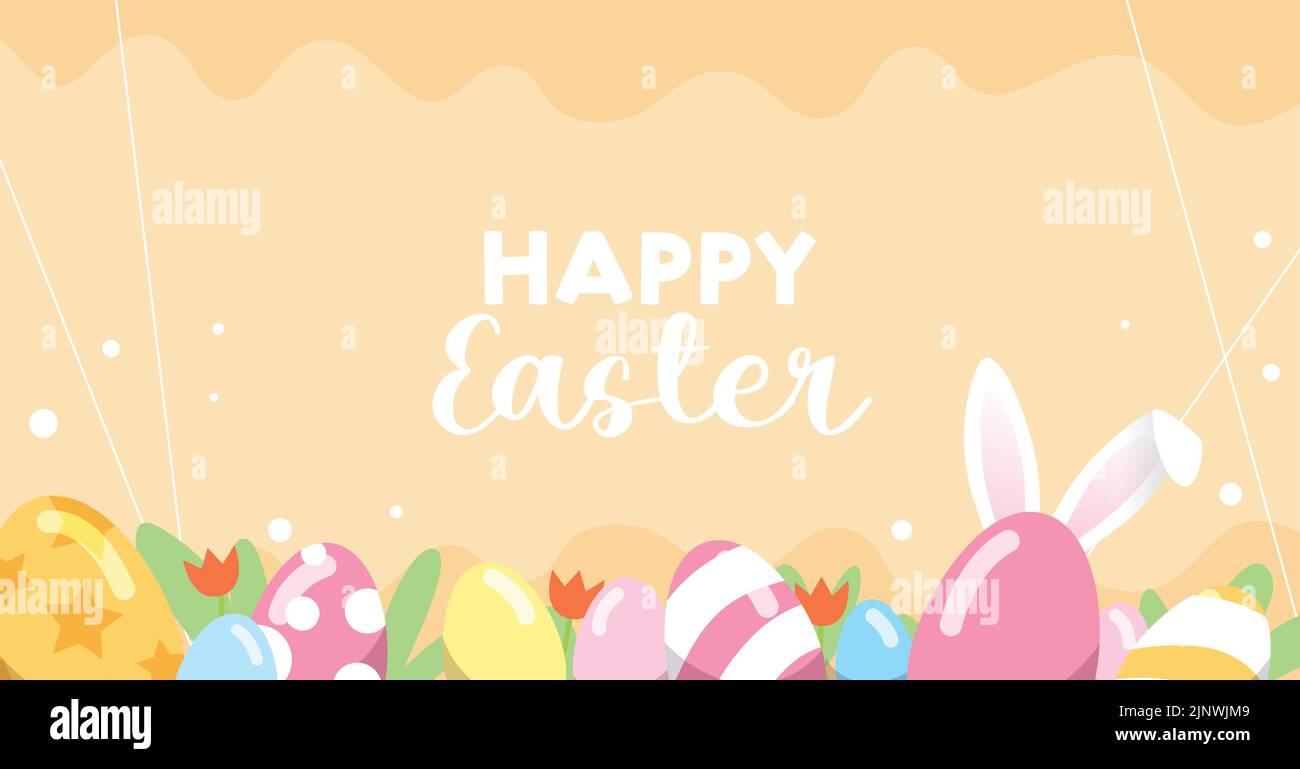 Easter eggs with rabbit ears border frame template banner vector ...
