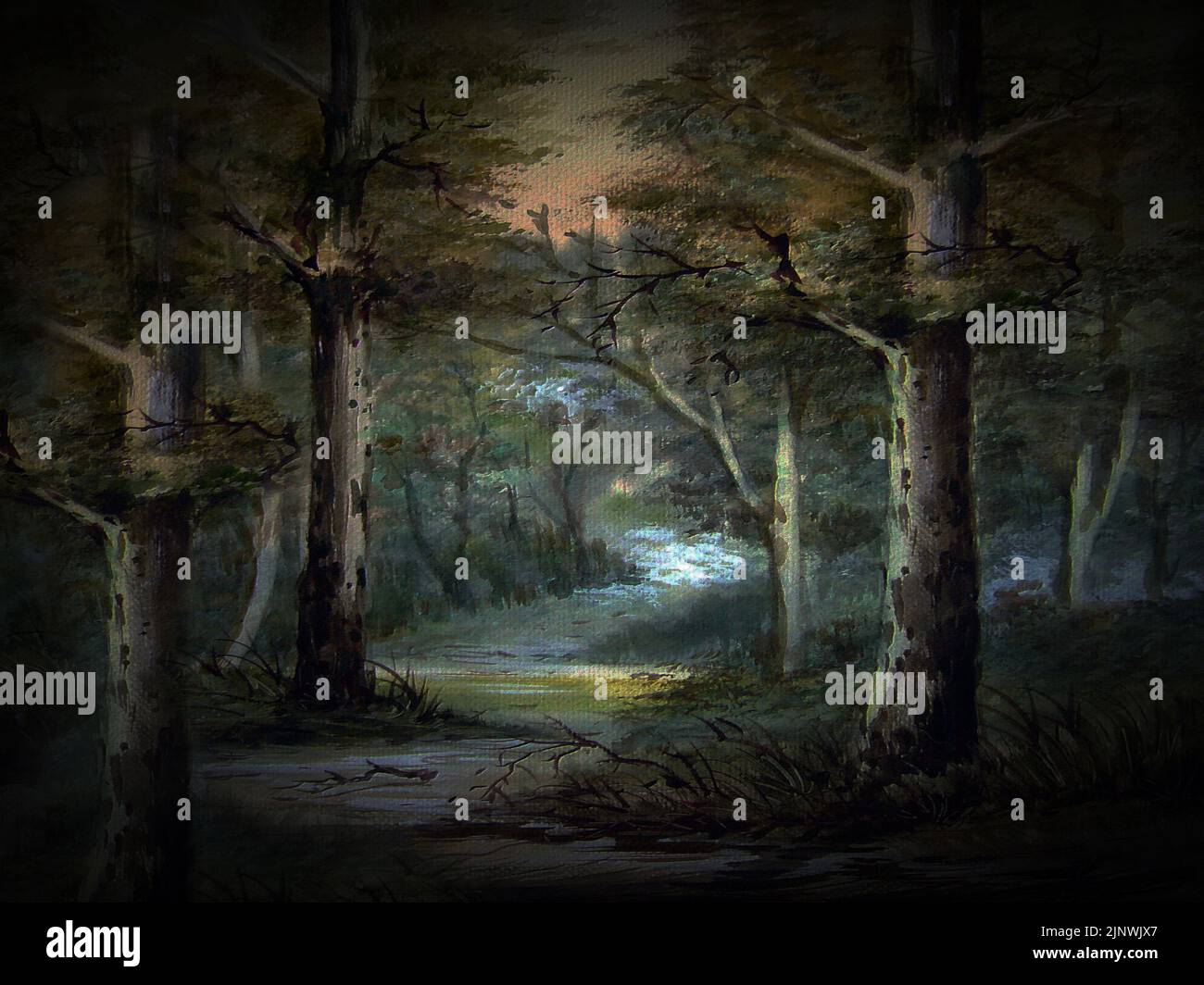 original Watercolor painting - landscape of tree , pathway from ...