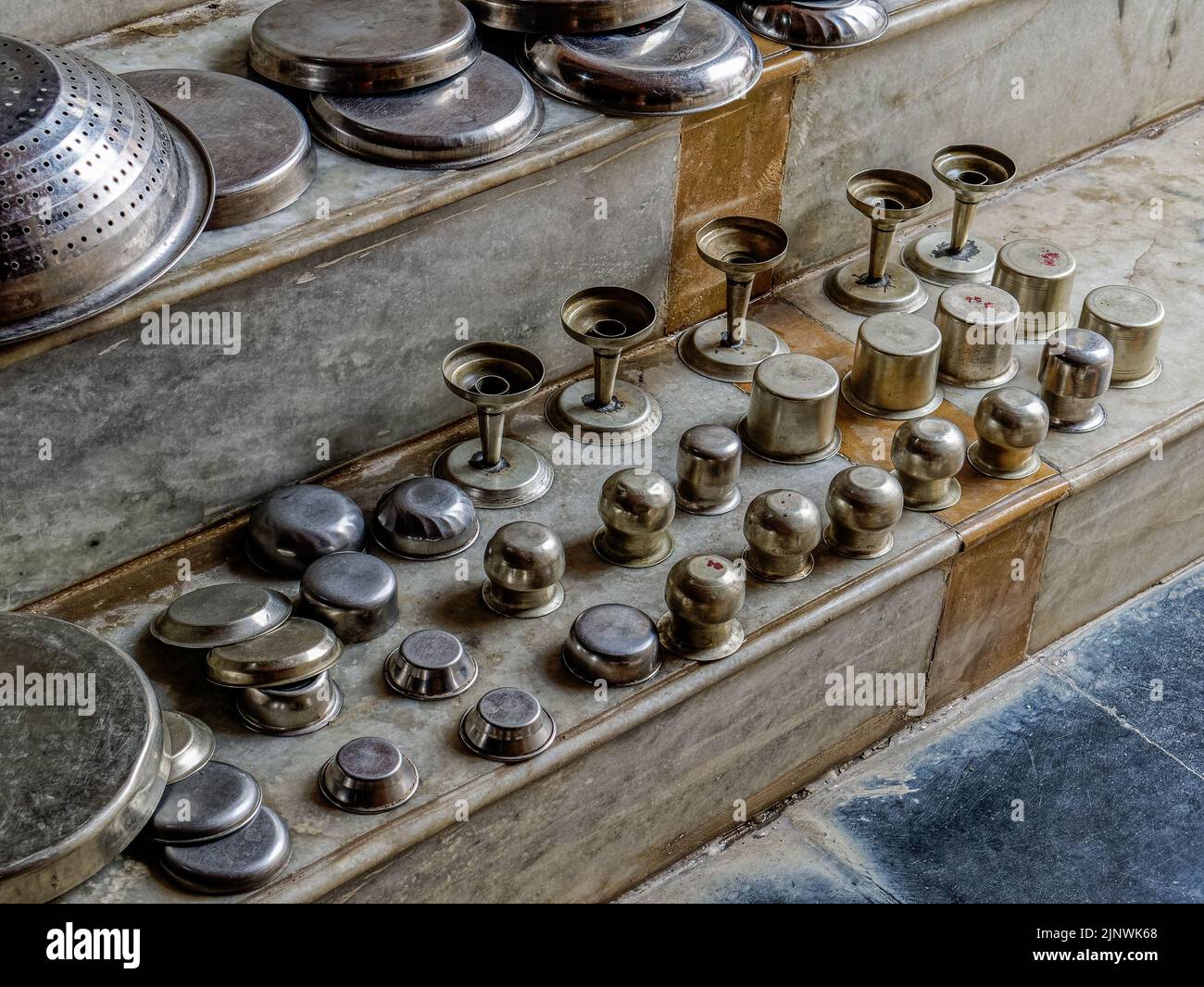 03 Nov 2019 jain pooja (ritual) utensils Bhiloda North Gujarat INDIA ...