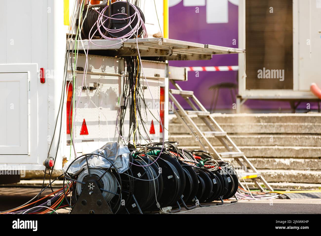 wire of a cargo van, ready to move to it's next shooting location Stock ...