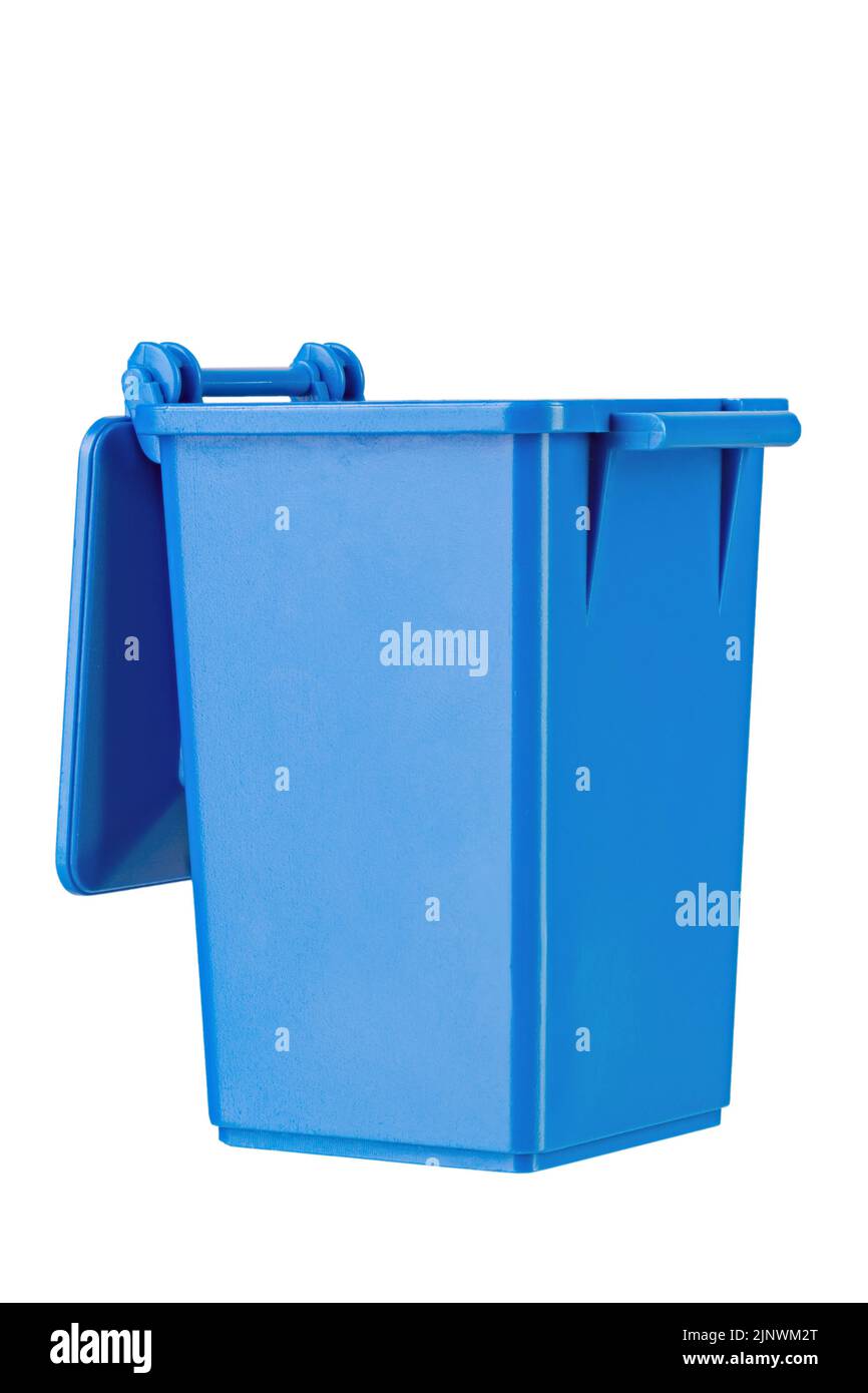 A new unbox blue large plastic bin isolated on white background ...
