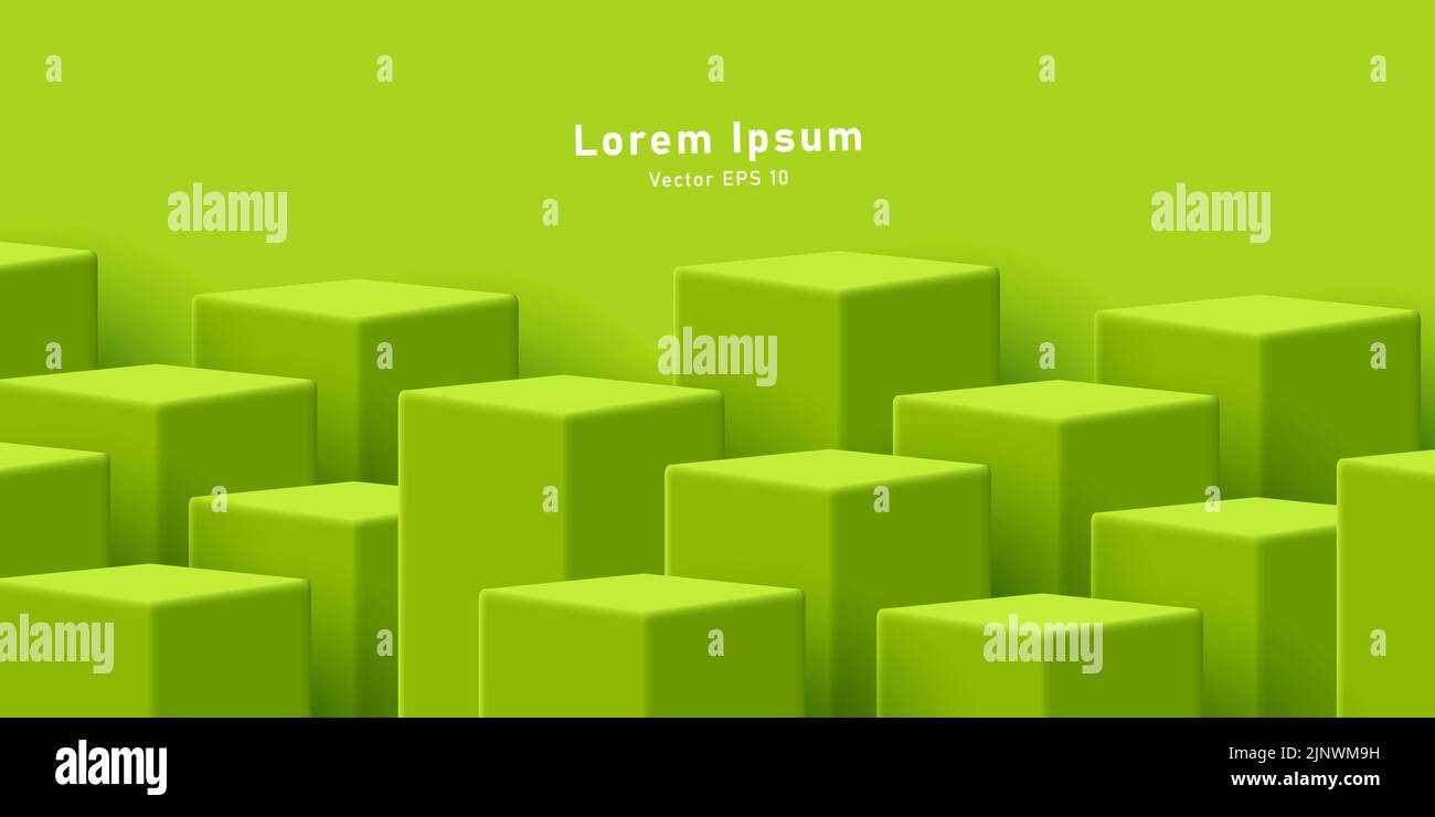green background with 3d cubes of different height creating texture ...
