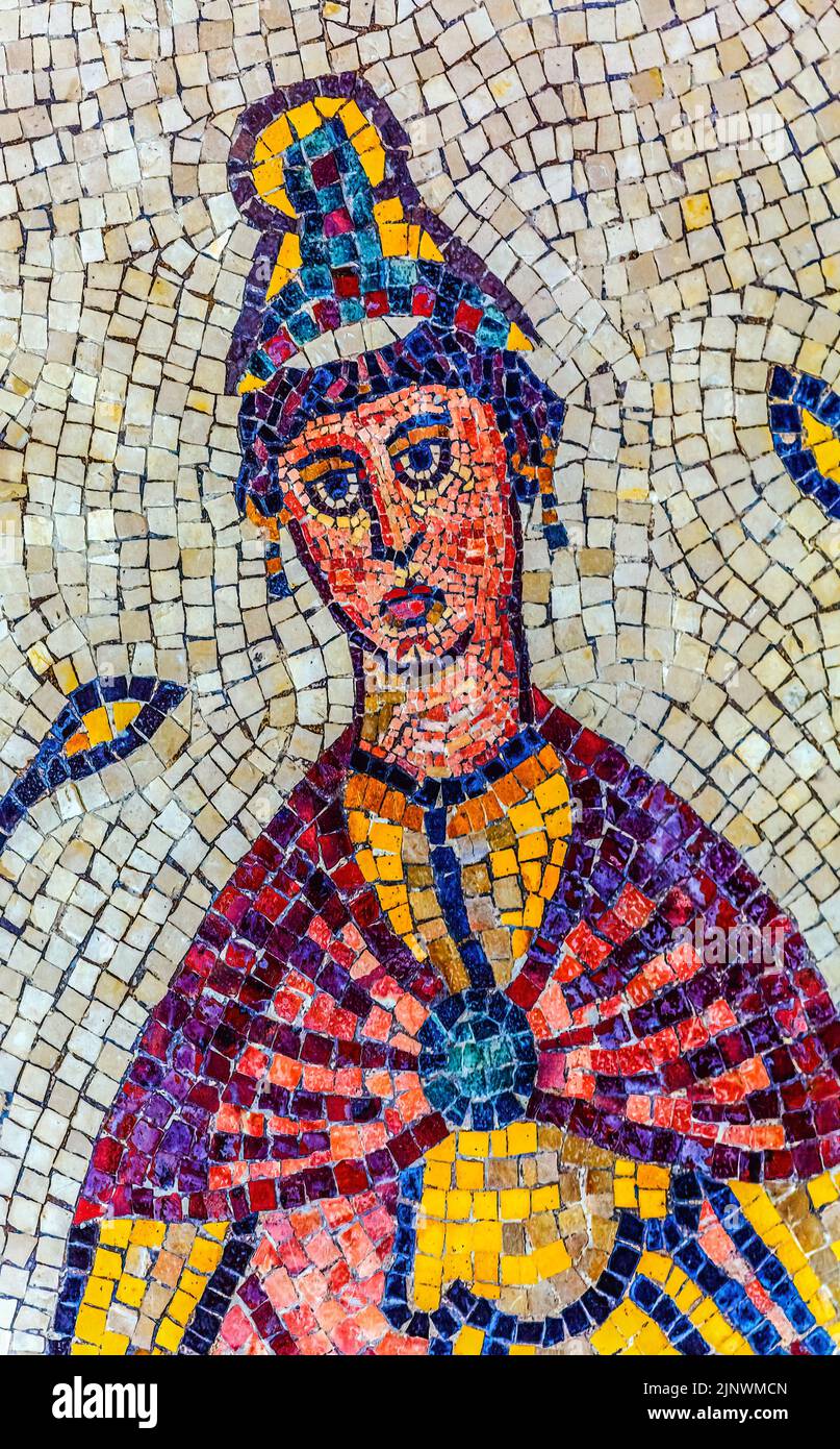 Ancient 6th Century People Mosaic Memorial Church Mount Nebo Jordan ...