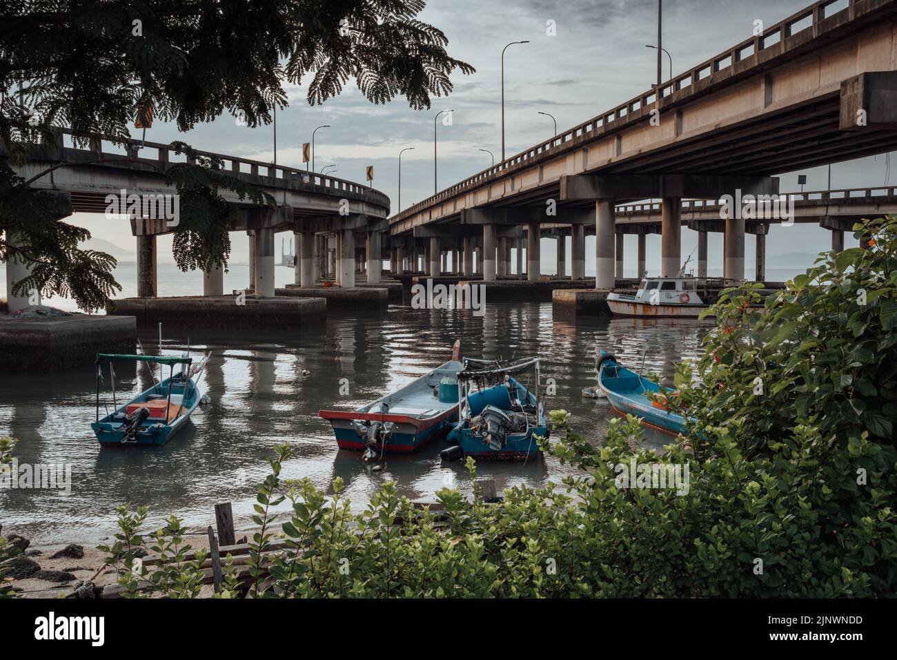 Sunrise shoot under the Penang Bridge. Penang bridges are crossings ...