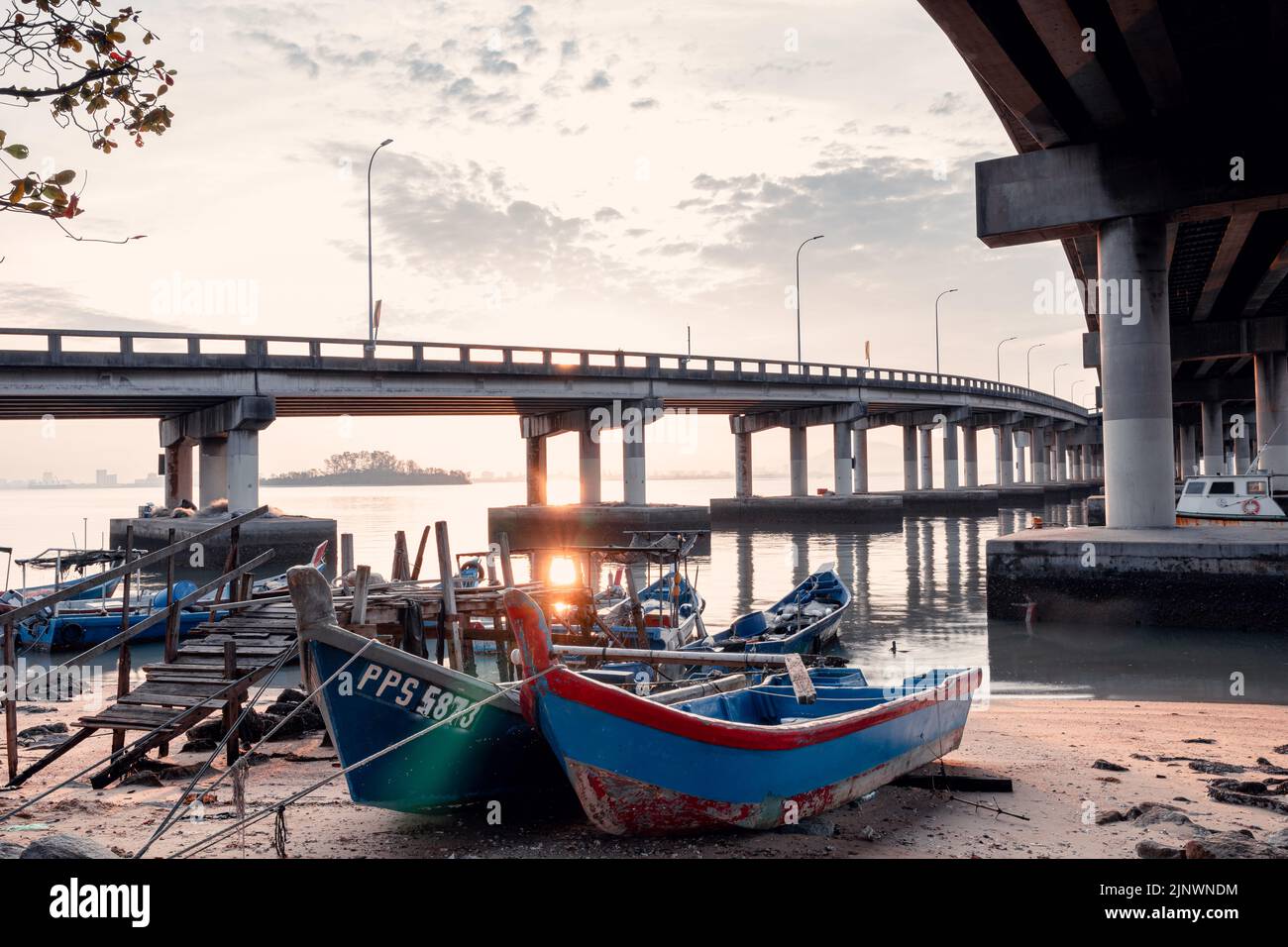 Sunrise shoot under the Penang Bridge. Penang bridges are crossings ...
