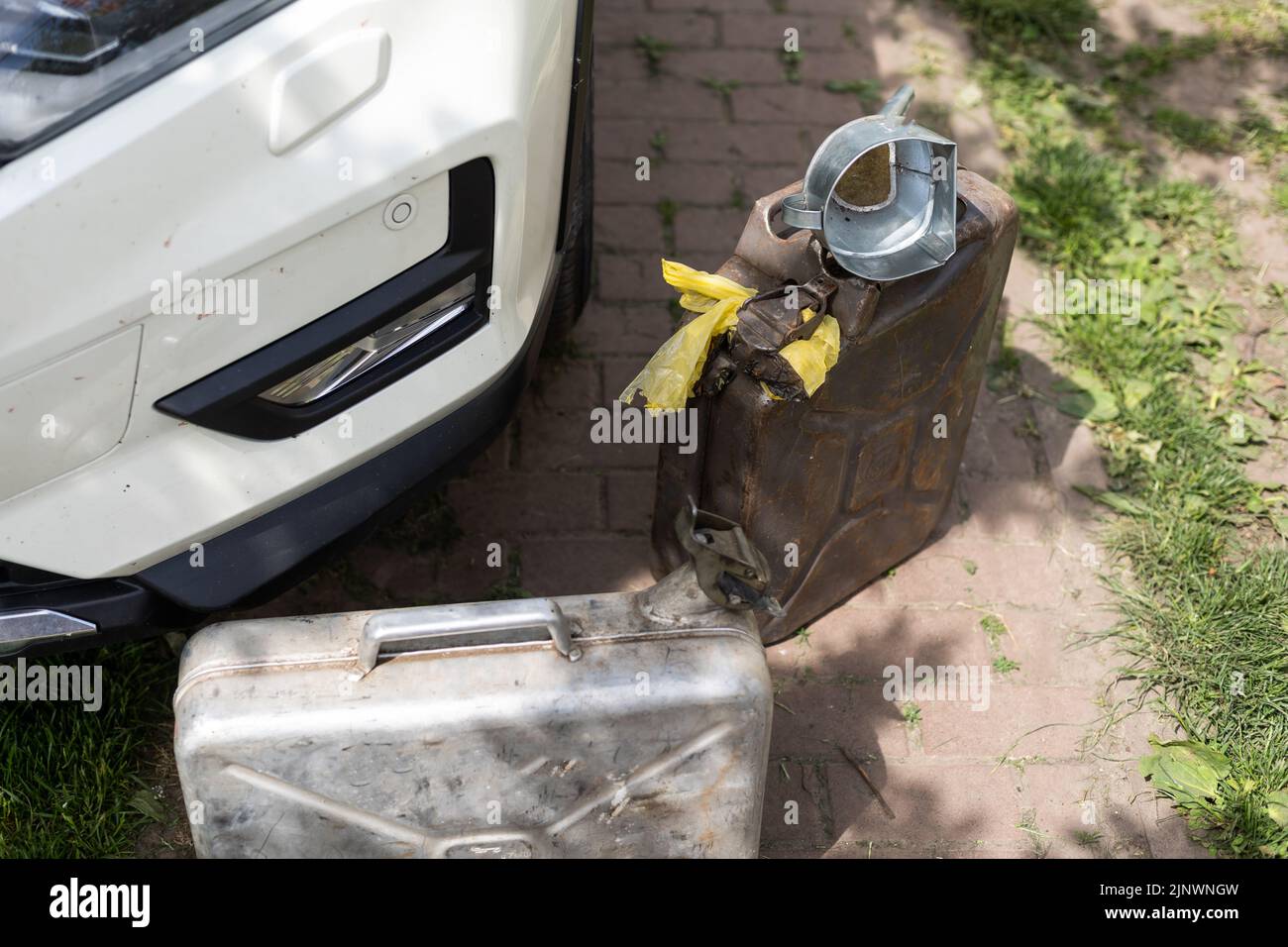 metal diesel jerrycan canister gasoline tank Stock Photo - Alamy