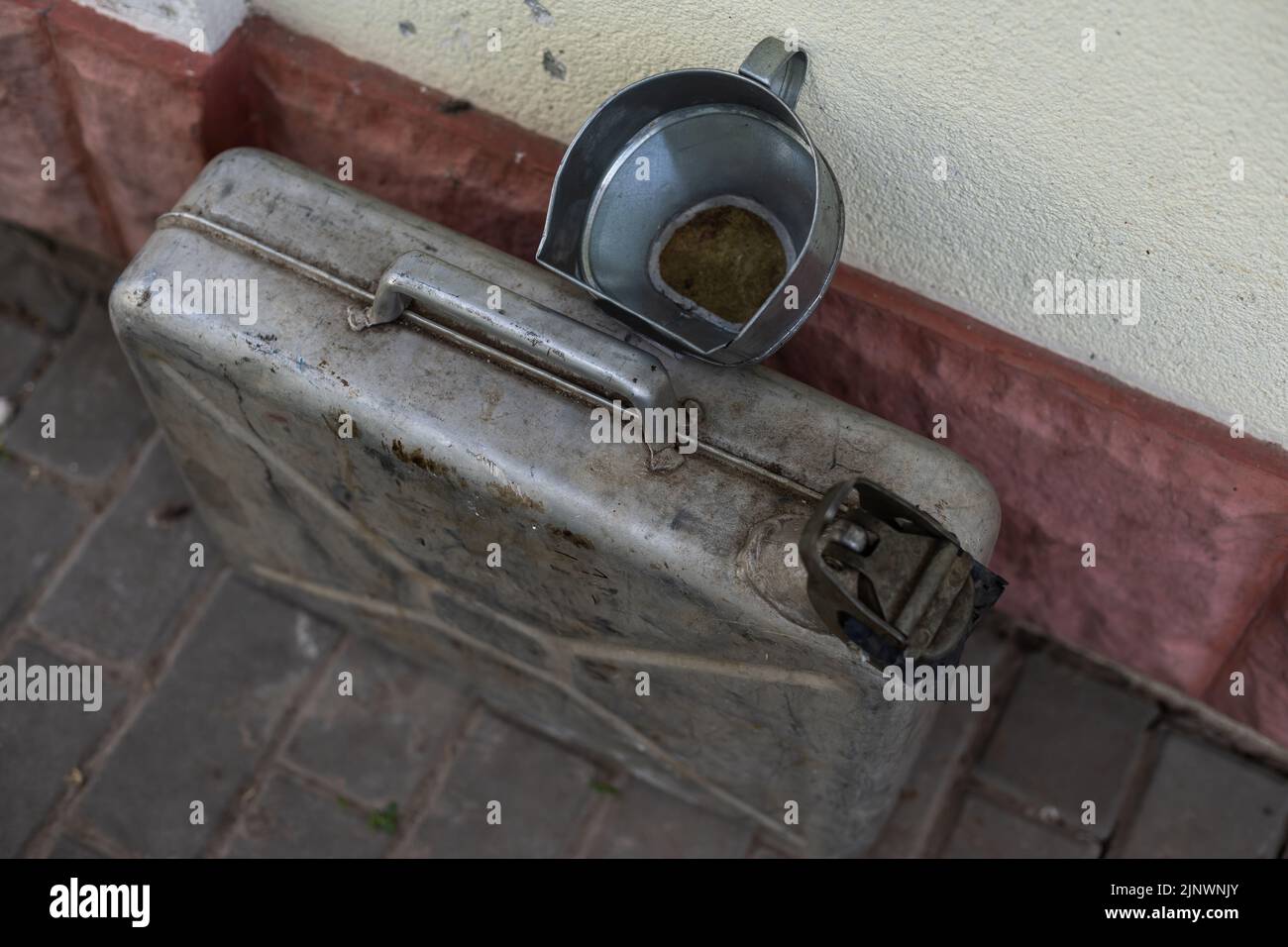 metal diesel jerrycan canister gasoline tank Stock Photo - Alamy