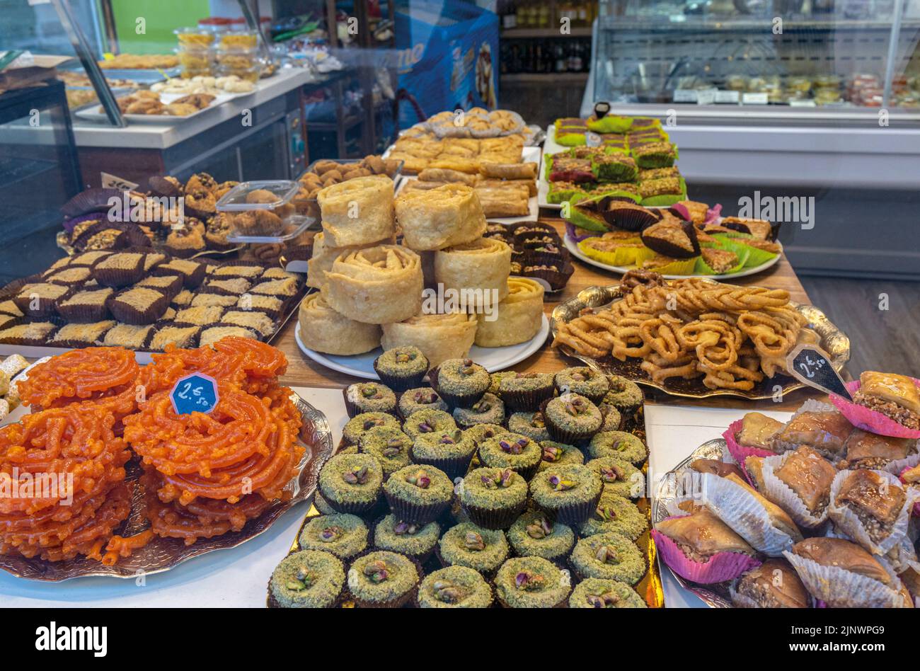 Middle Eastern delicacies in the window of Traitur Garip, Rue Portail ...