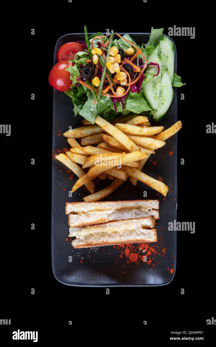 Cheese Club Toast.T asty toast sandwiches with cheese on table, top ...